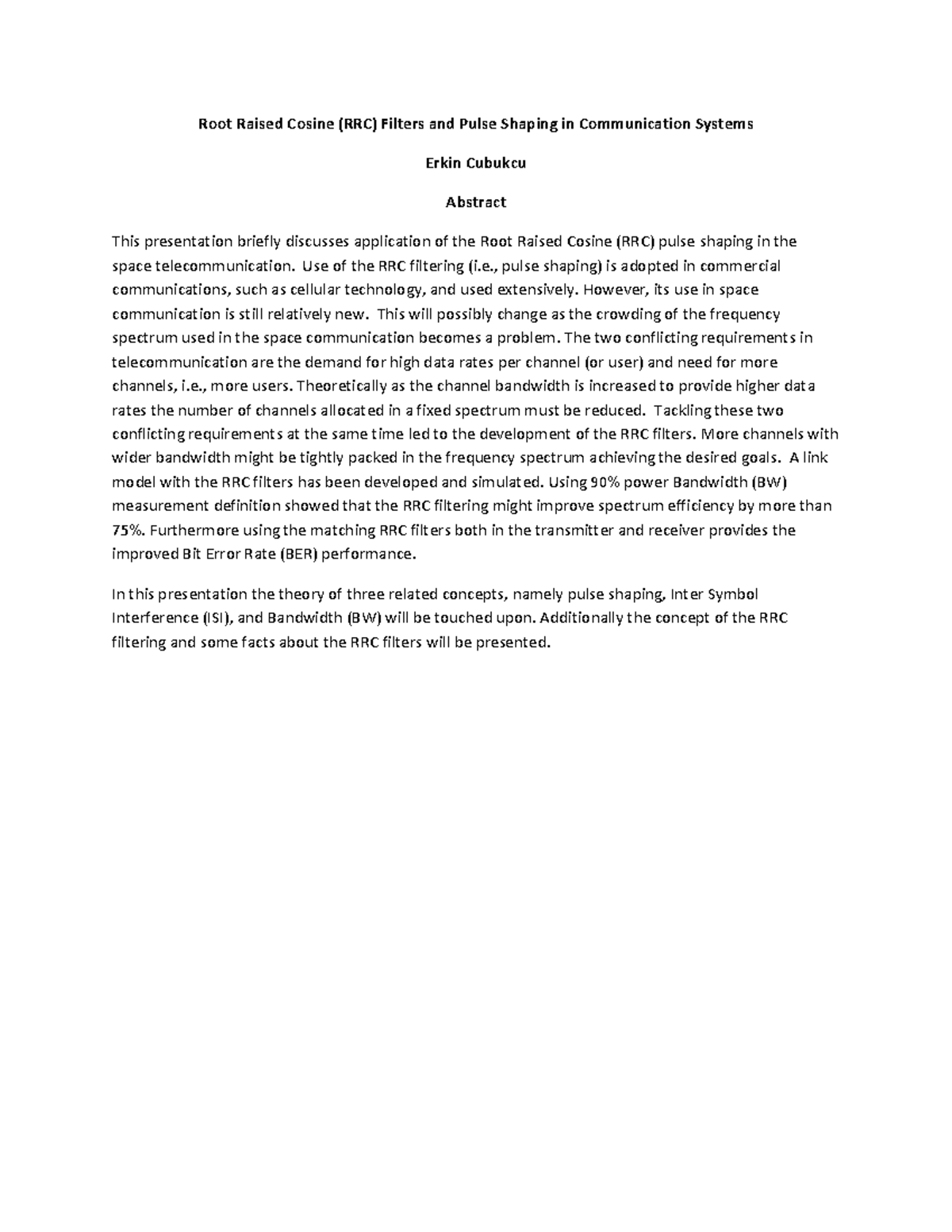 Root Raised Cosine (RRC) Filters and Pulse Shaping in Communication ...