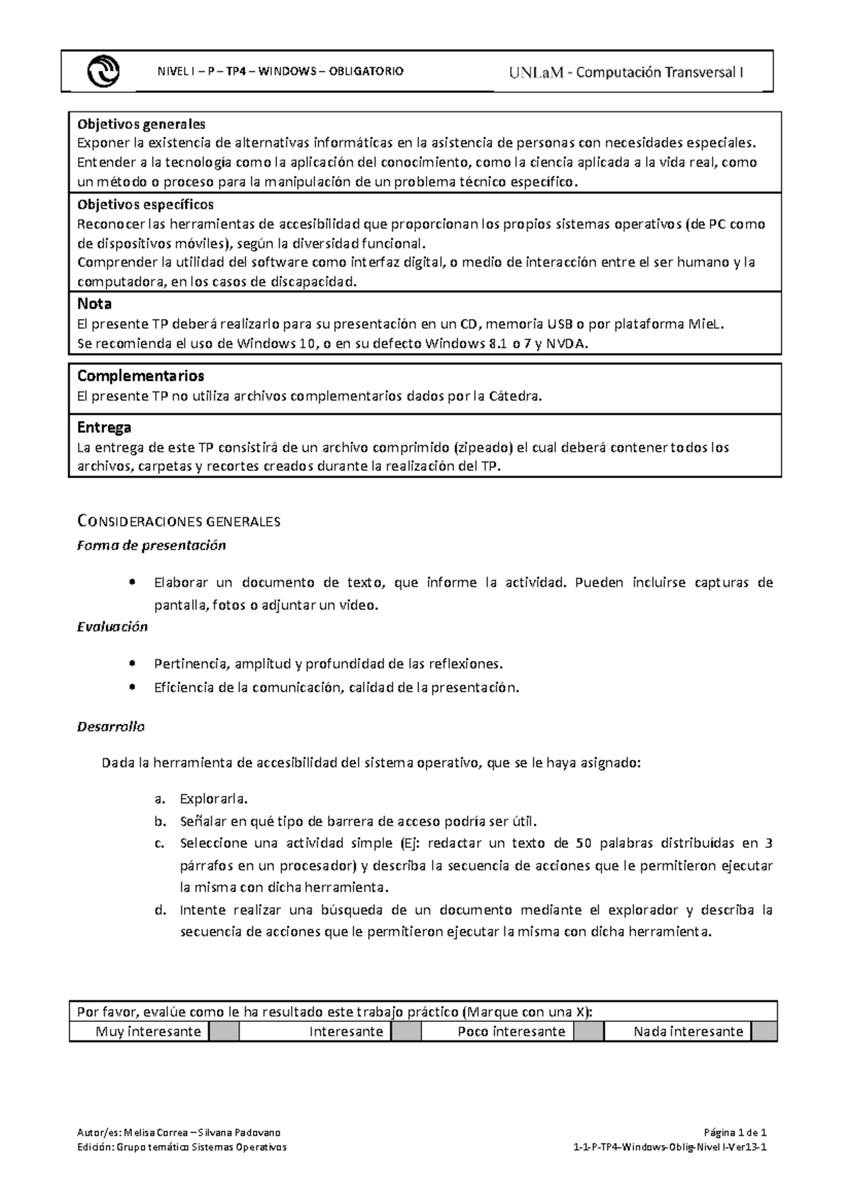 1 1 P TP4 Windows Oblig Nivel I Ver13 1 - NIVEL I – P – TP4 – WINDOWS – OBLIGATORIO Autor/es ...