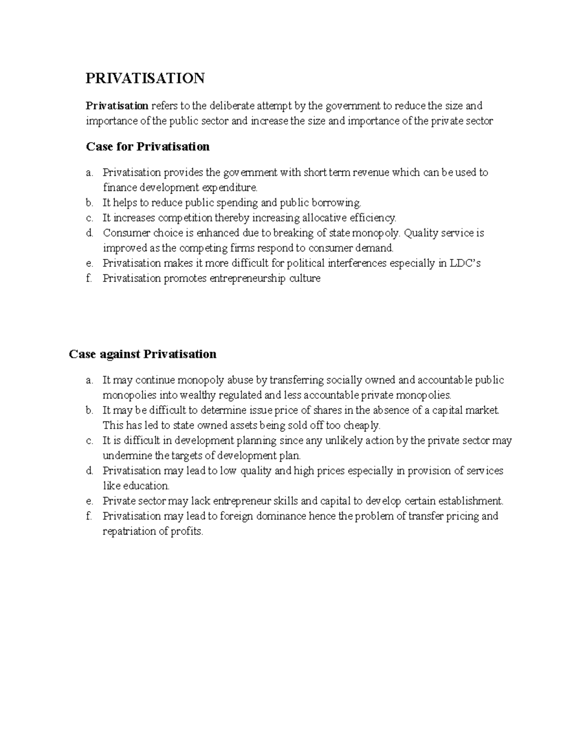 Privatisation - Privatisation provides the government with short term ...