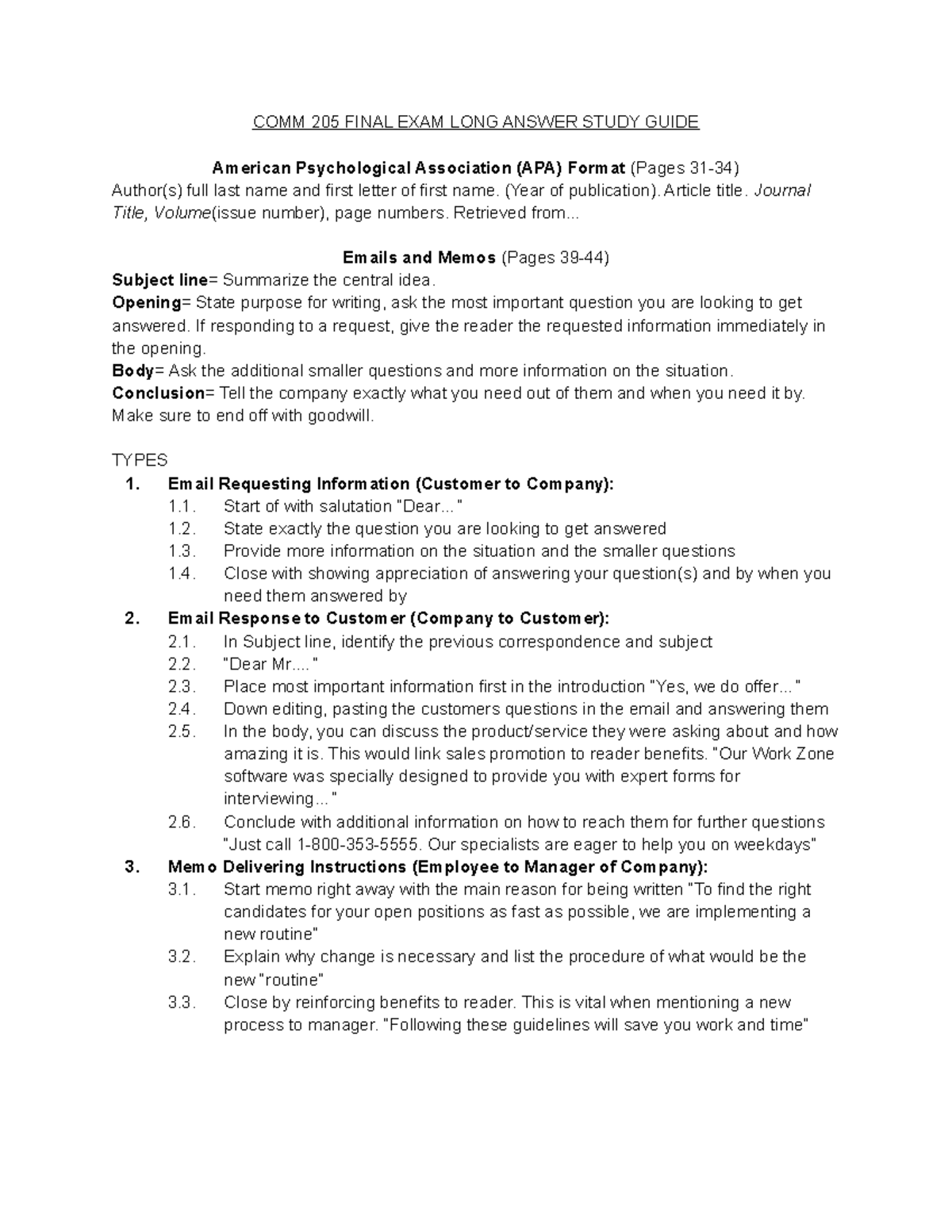 COMM 205 LONG Answer Questions Formats - COMM 205 FINAL EXAM LONG ...