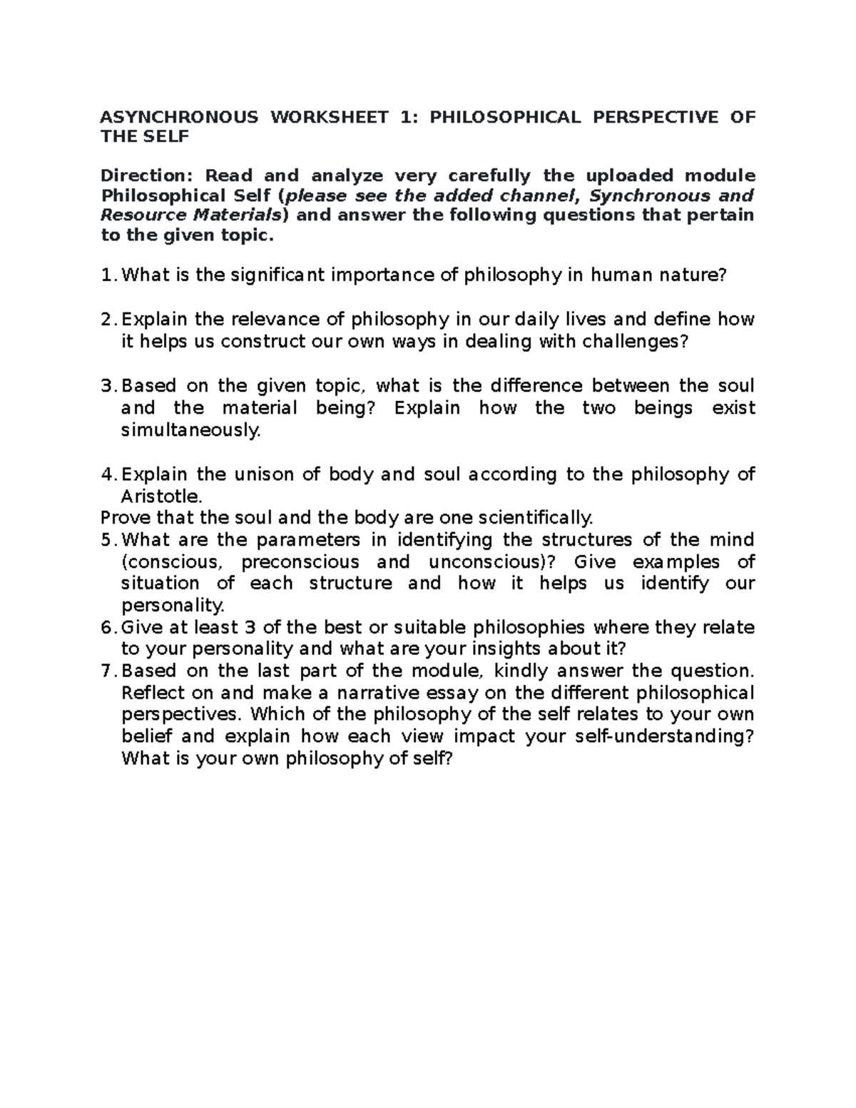 Async UTS - ASYNCHRONOUS WORKSHEET 1: PHILOSOPHICAL PERSPECTIVE OF THE ...
