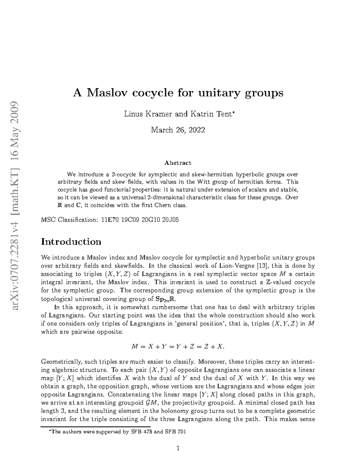 0707 - Cours - arXiv:0707 [math] 16 May 2009 A Maslov cocycle for ...