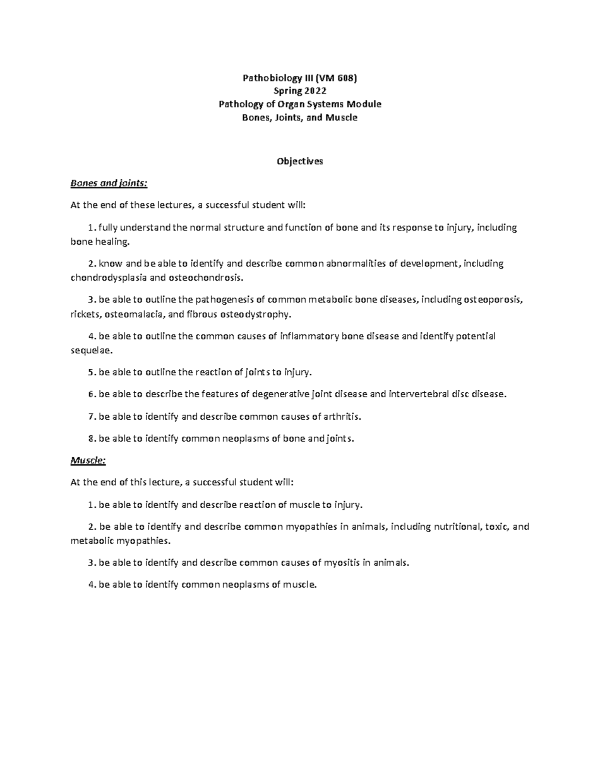 Organ Path - Bone, Joint, and Muscle - Pathobiology III (VM 608) Spring ...