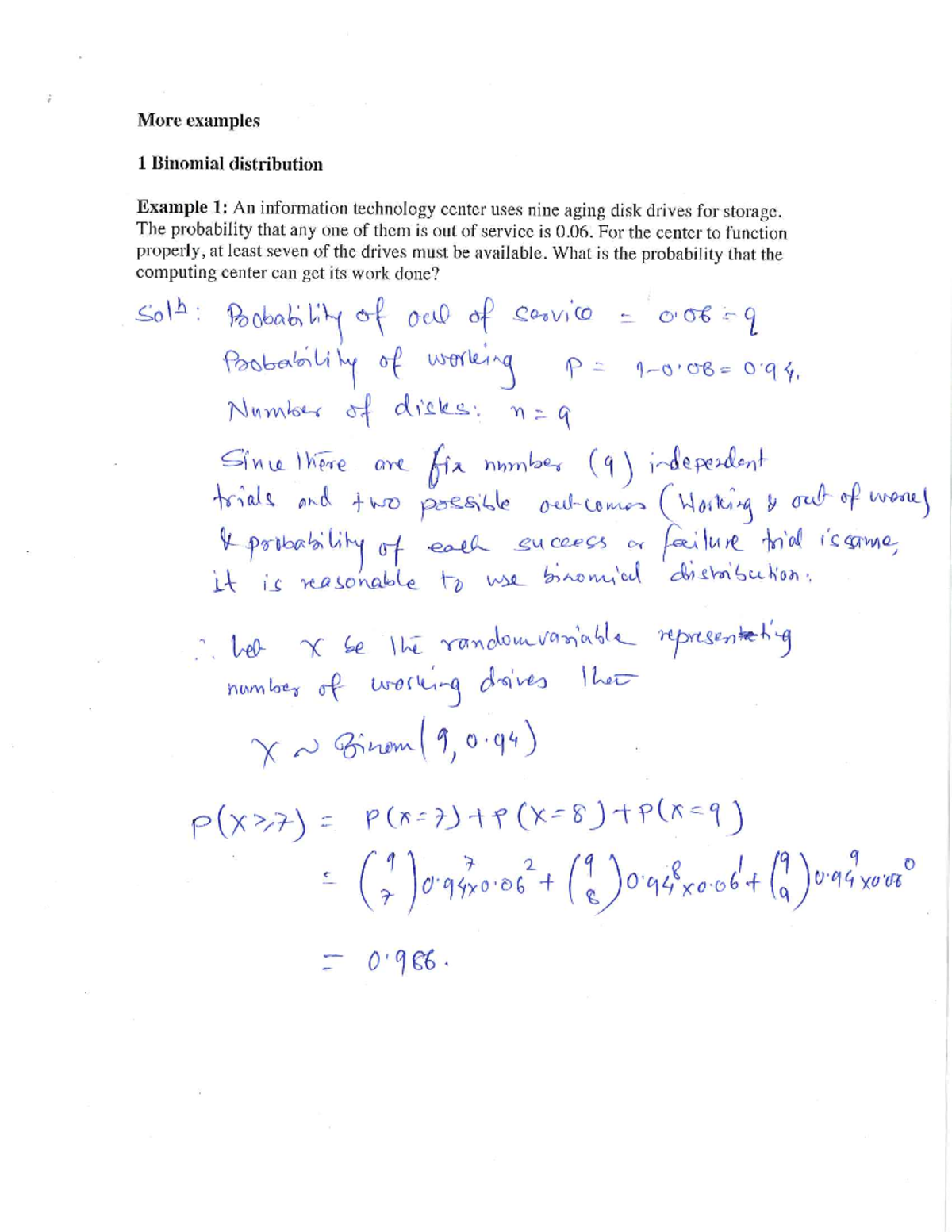Exam 13 November, questions and answers - More examples 1 Binomial ...