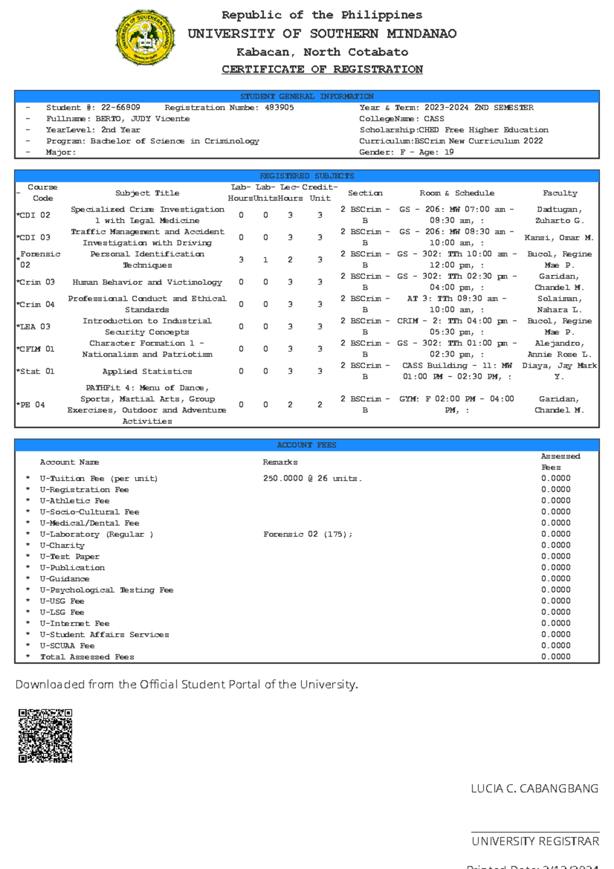 Certificate Of Registration - Republic of the Philippines UNIVERSITY OF ...