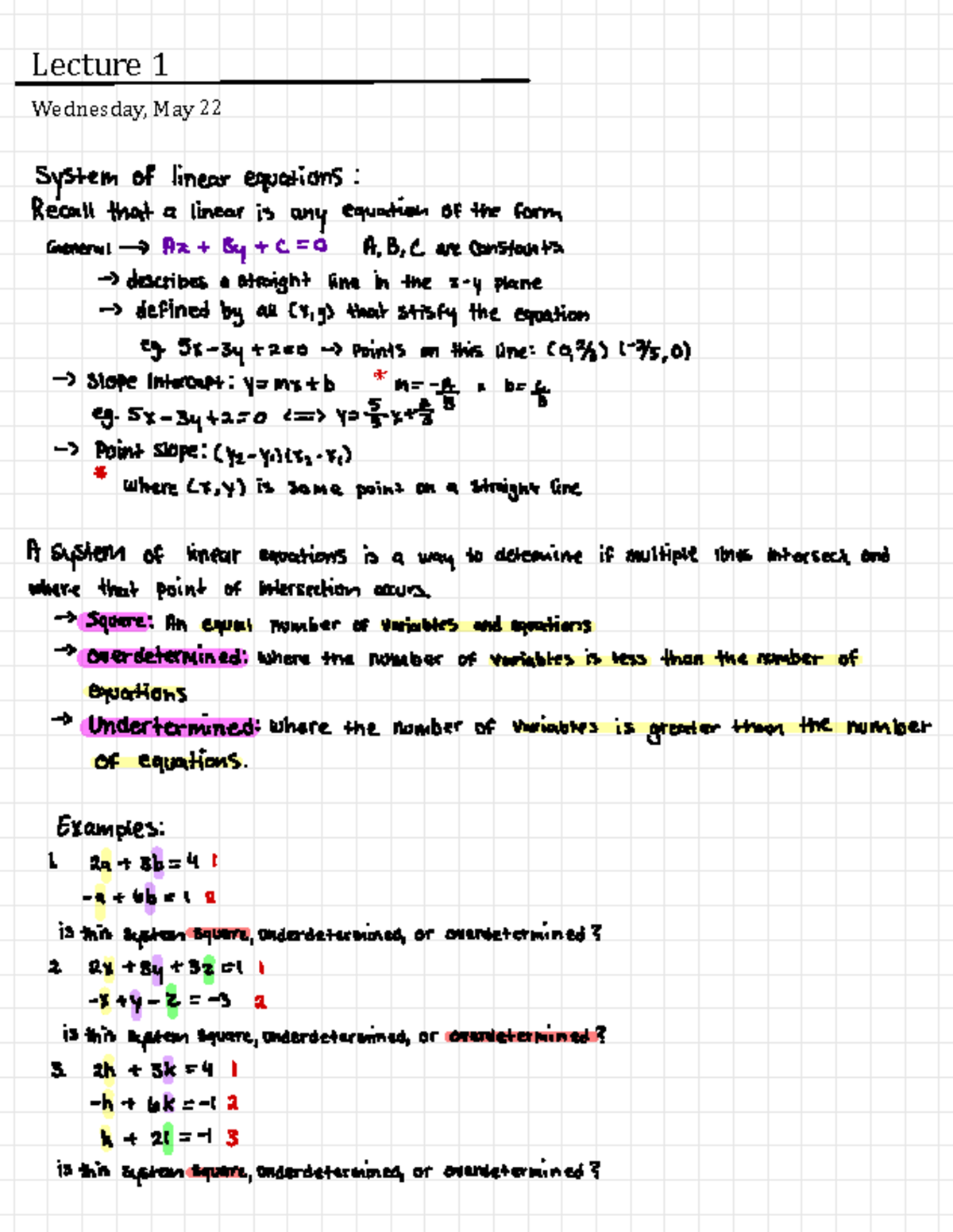 Math Notes-1506 - Lecture 1 Wednesday, May 22 System of linear ...