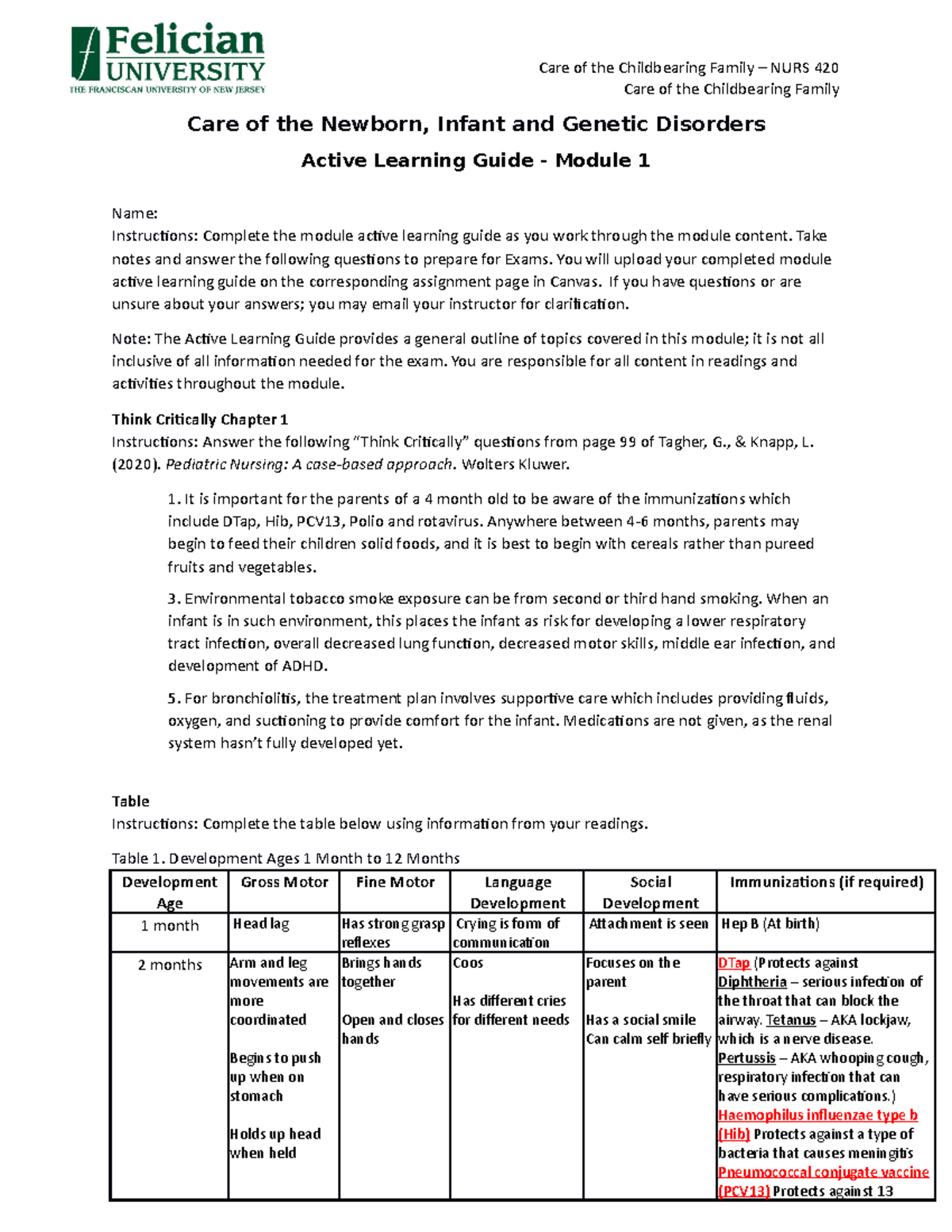 Module 1 Care of the Newborn, Infant and Genetic Disorders - Active ...
