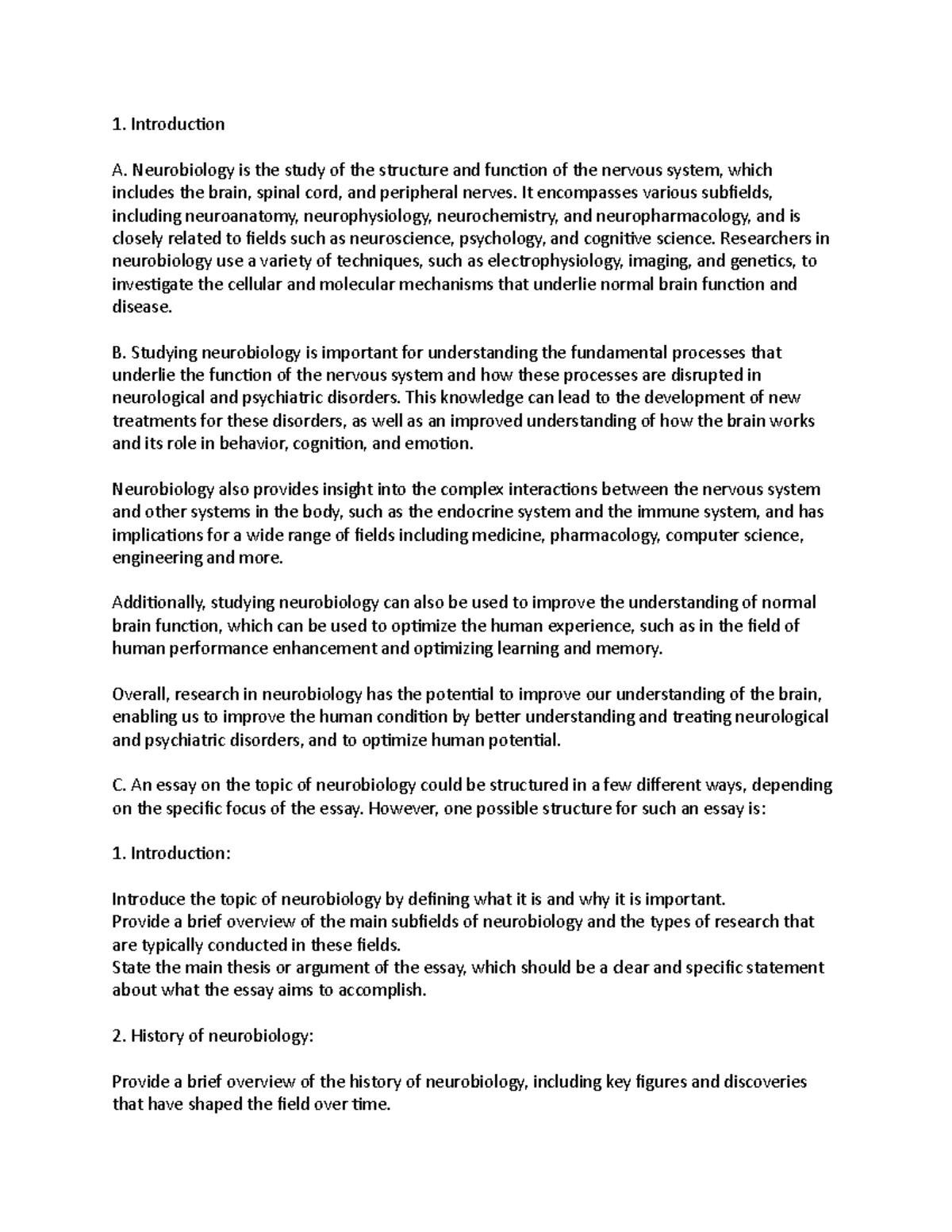 Neurobiology - Introduction A. Neurobiology is the study of the ...