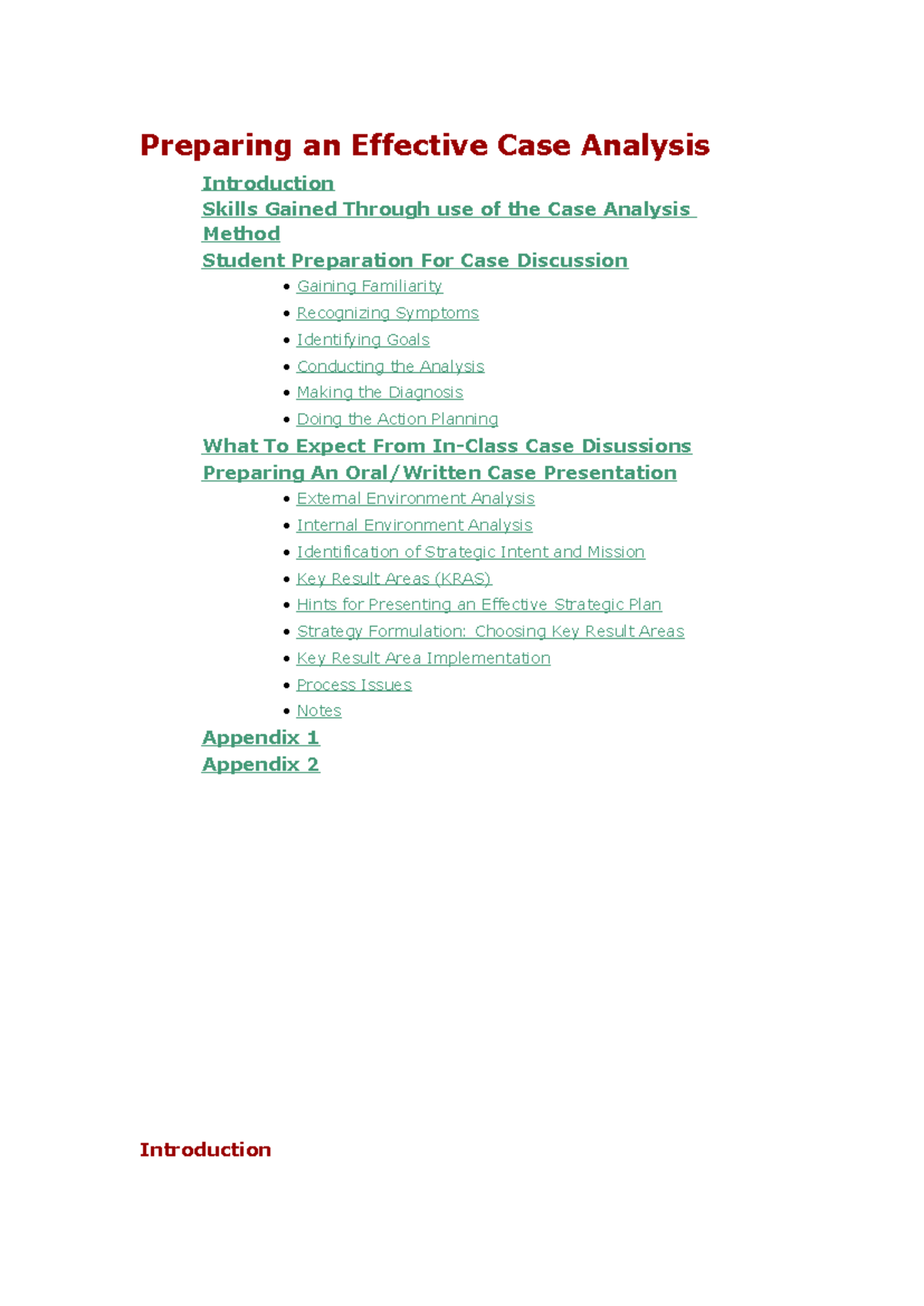 Preparing an Effective Case Analysis 1 - Preparing an Effective Case Analysis Introduction ...