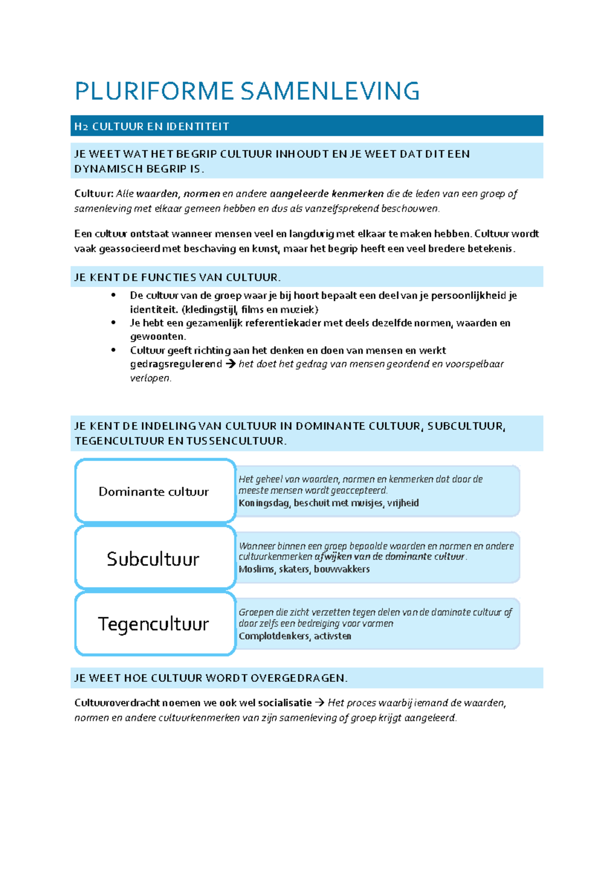 Leerlijn pluriforme samenleving - PLURIFORME SAMENLEVING H2 CULTUUR EN ...