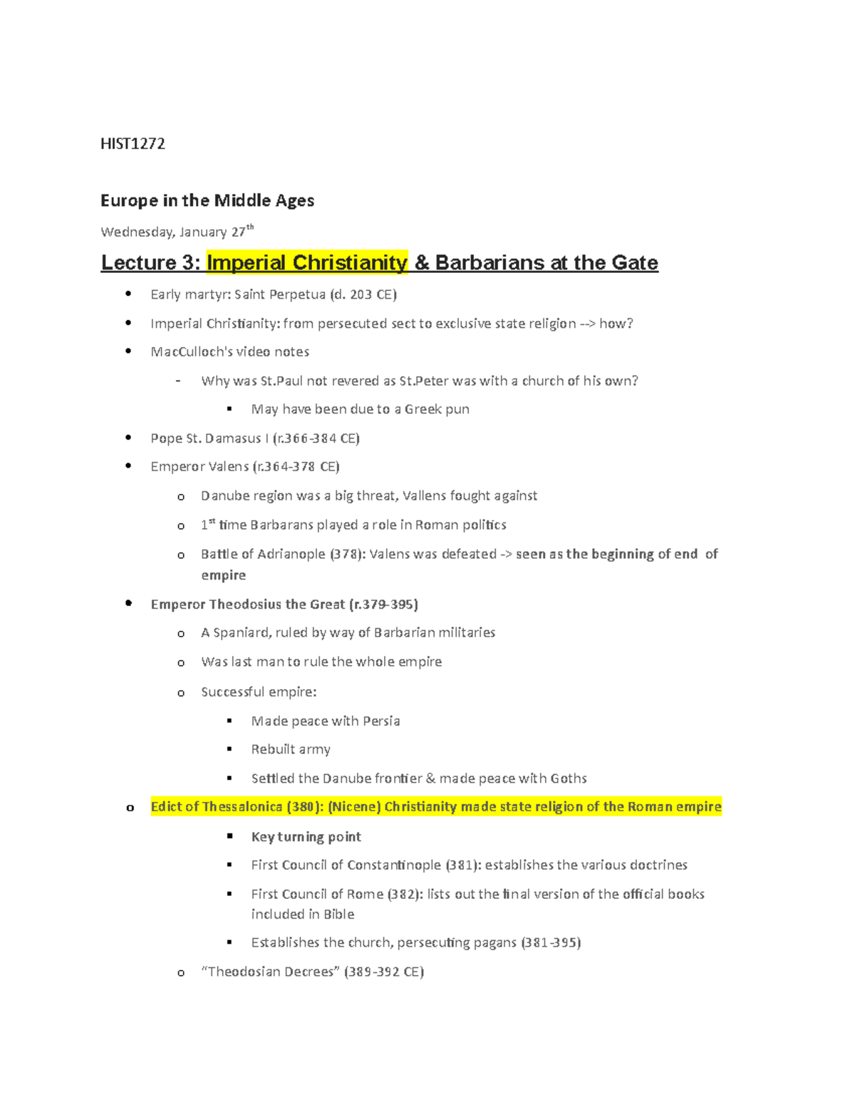 HIST1272 Lecture 3 - Hist 1272 Notes - HIST Europe in the Middle Ages ...