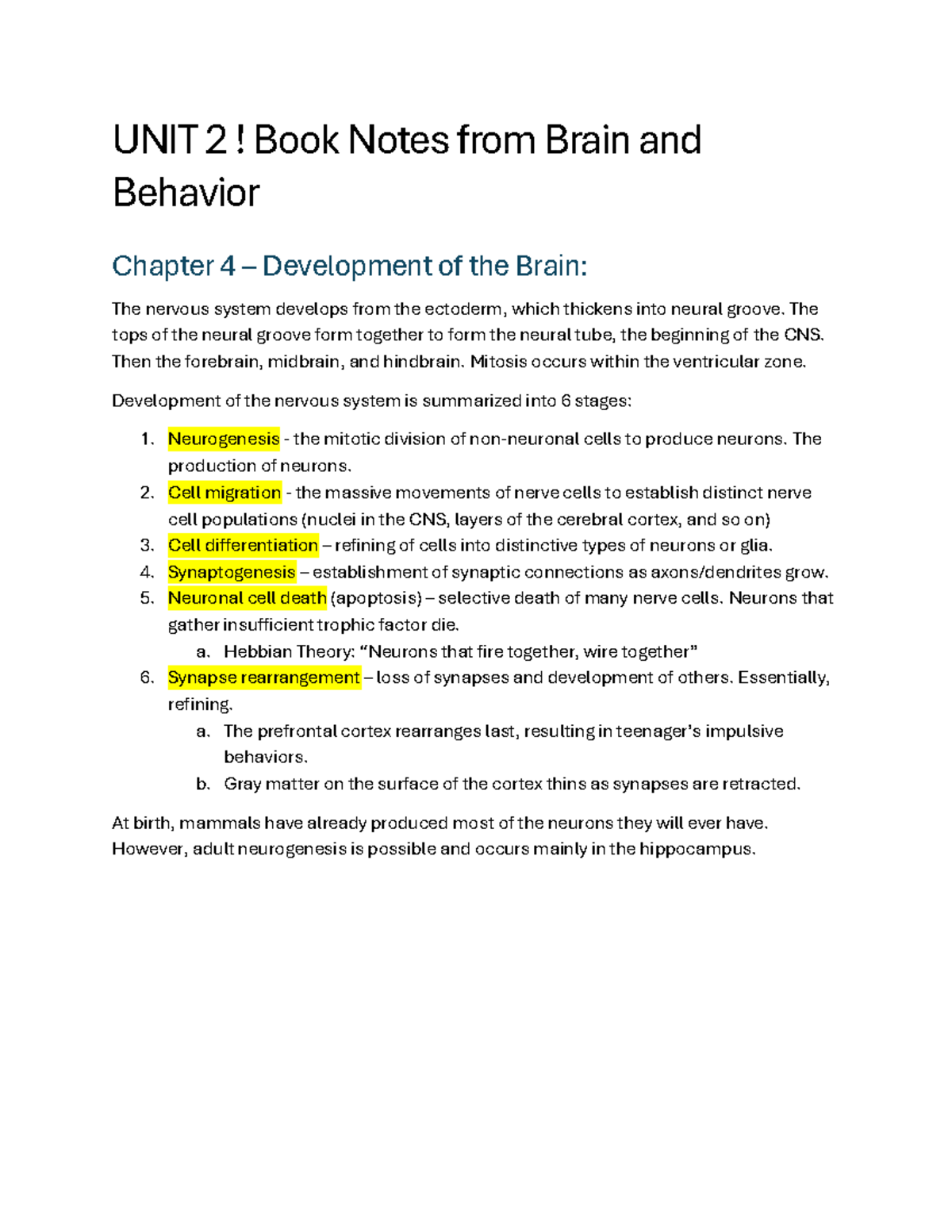 Unit 2 Book Notes from Brain and Behavior - UNIT 2! Book Notes from ...