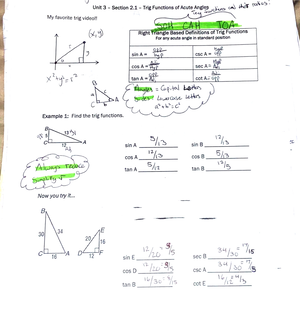 Values of Special right triangles - Studocu