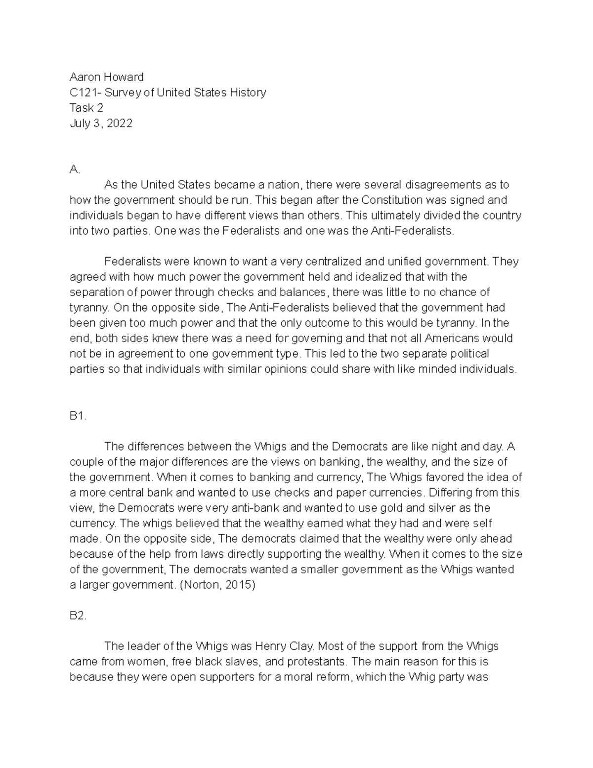 C121 task 2 - Paper - Aaron Howard C121- Survey of United States ...