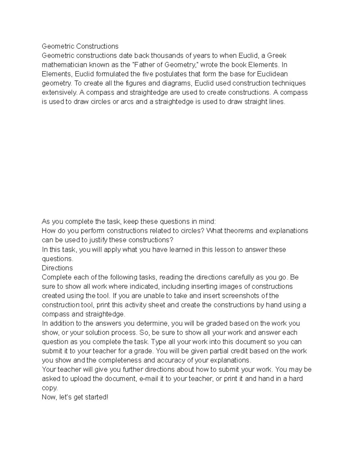 Geometric Constructions Performance Task Edge - Geometric Constructions ...