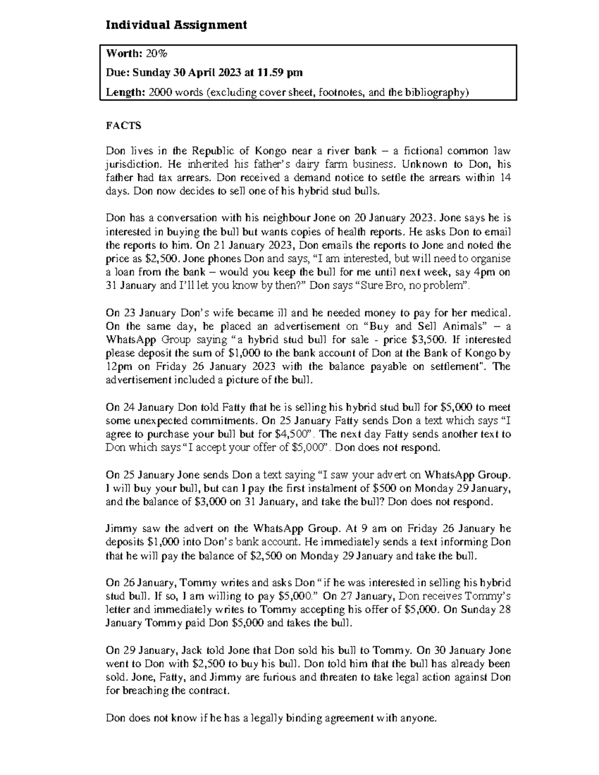 LW201 - Written Assignment SI-2023 - Individual Assignment Worth: 20% ...