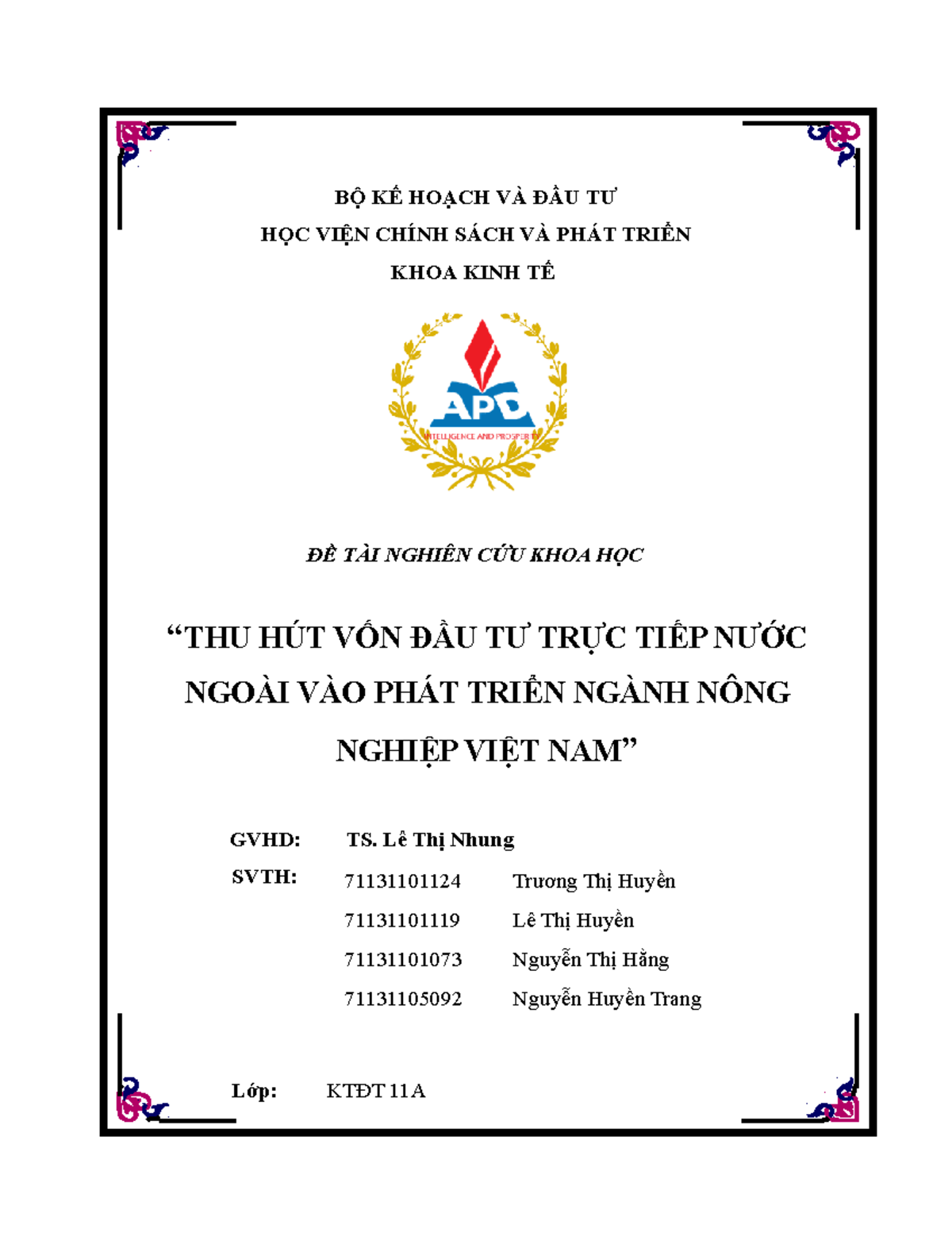 BÌA NCKH - Nghiên cứu khoa học - Đ BỘ KẾ HOẠCH VÀ ĐẦU TƯ HỌC VIỆN CHÍNH ...