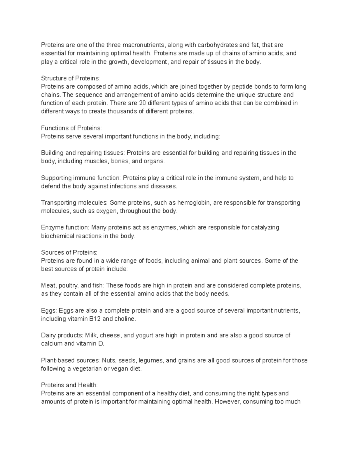 Proteins Notes - Proteins are one of the three macronutrients, along ...