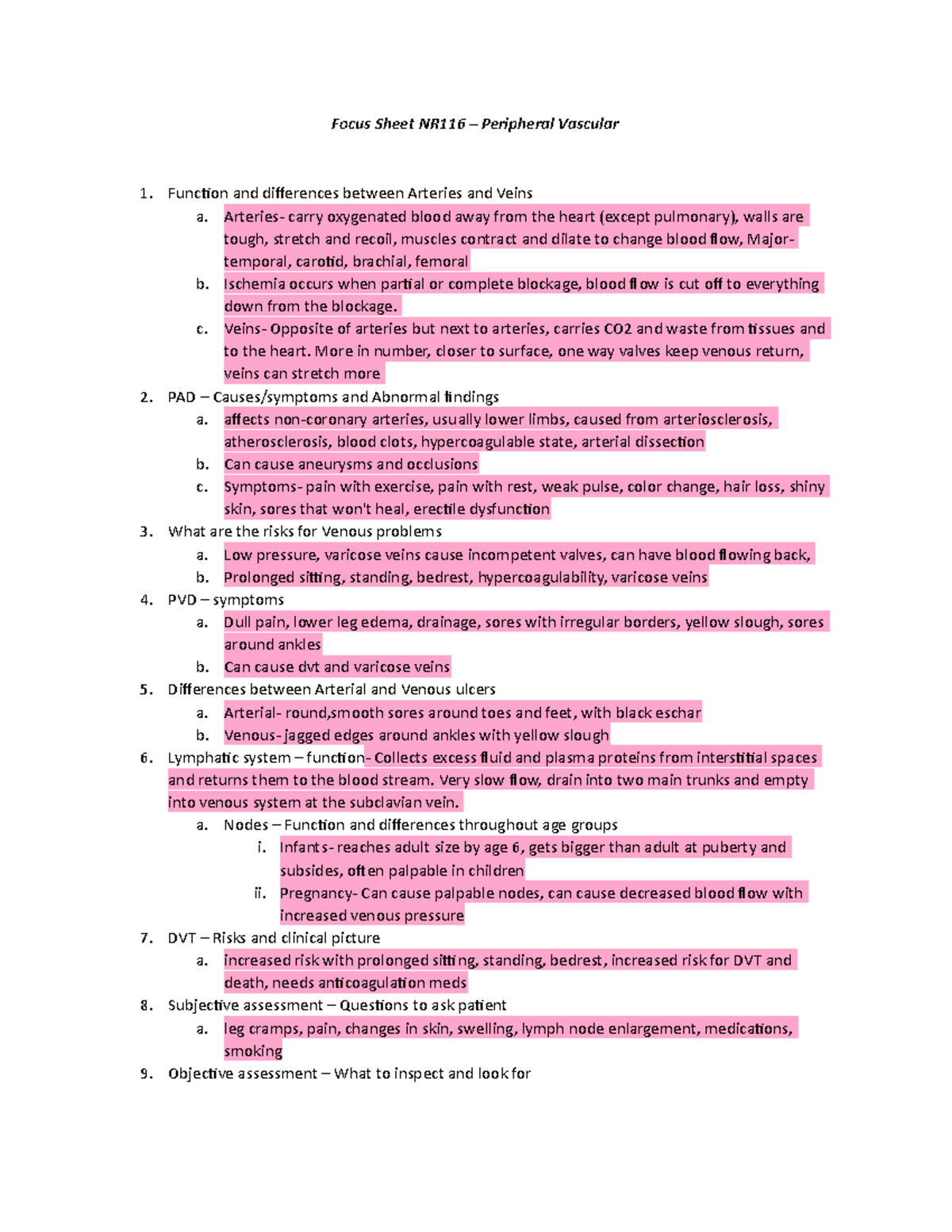 Focus Sheet - Peripheral Vascular - Focus Sheet NR116 – Peripheral ...