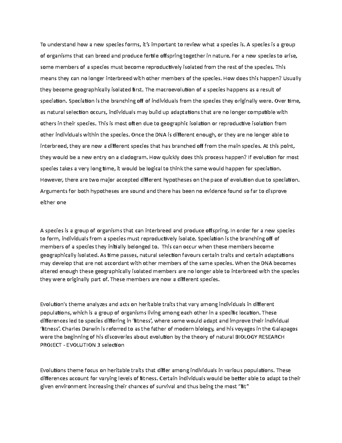 Bio - bio note - To understand how a new species forms, it’s important ...