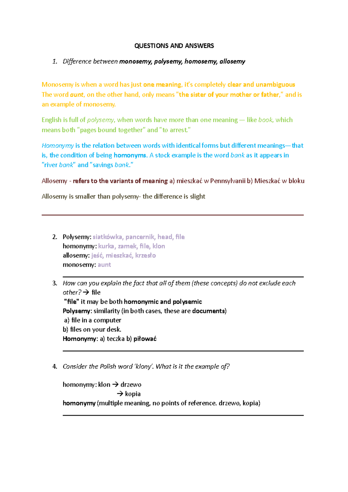 Philosophy of language - QUESTIONS AND ANSWERS 1. Difference between ...