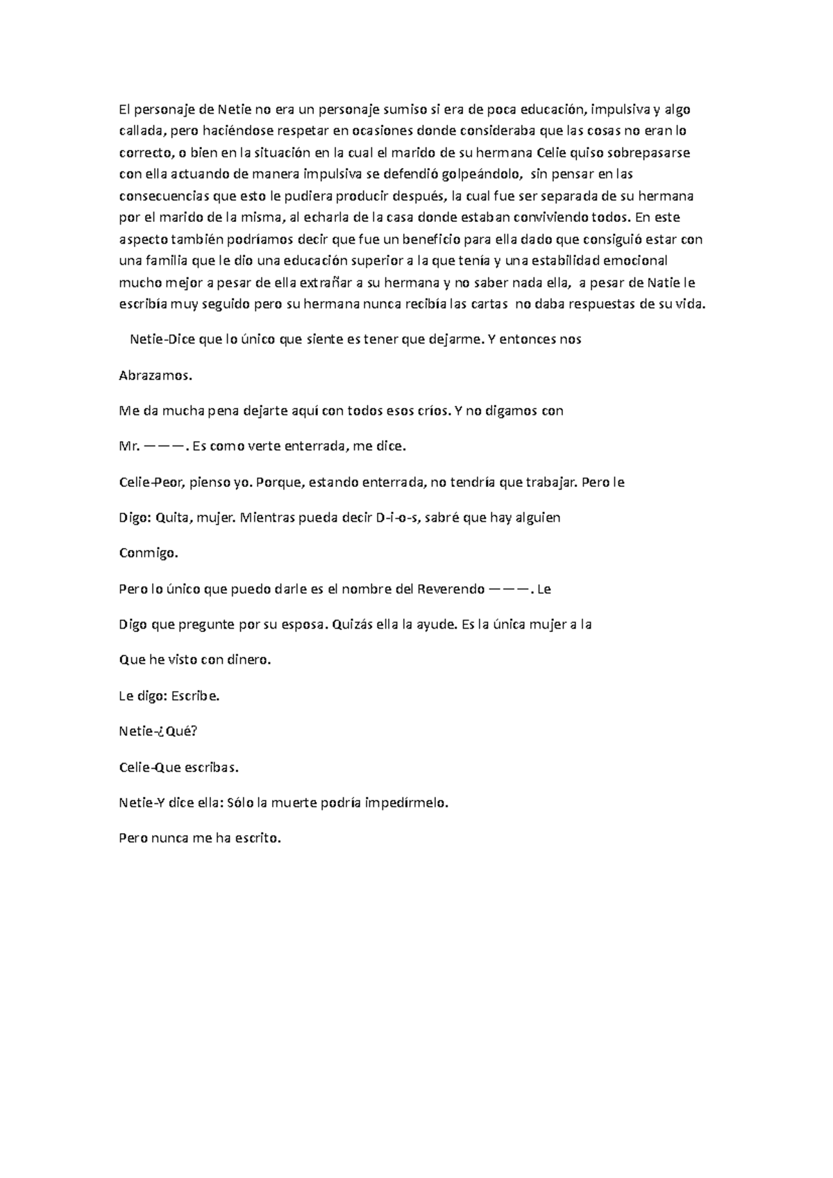 El personaje de Netie - trabajo practico - El personaje de Netie no era ...