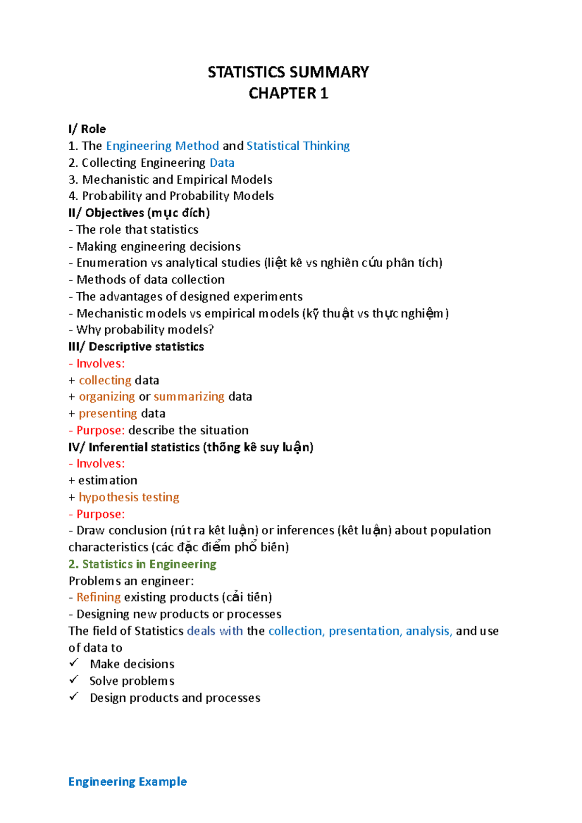 [Chap 1] Statistics Summary - STATISTICS SUMMARY CHAPTER 1 I/ Role The ...