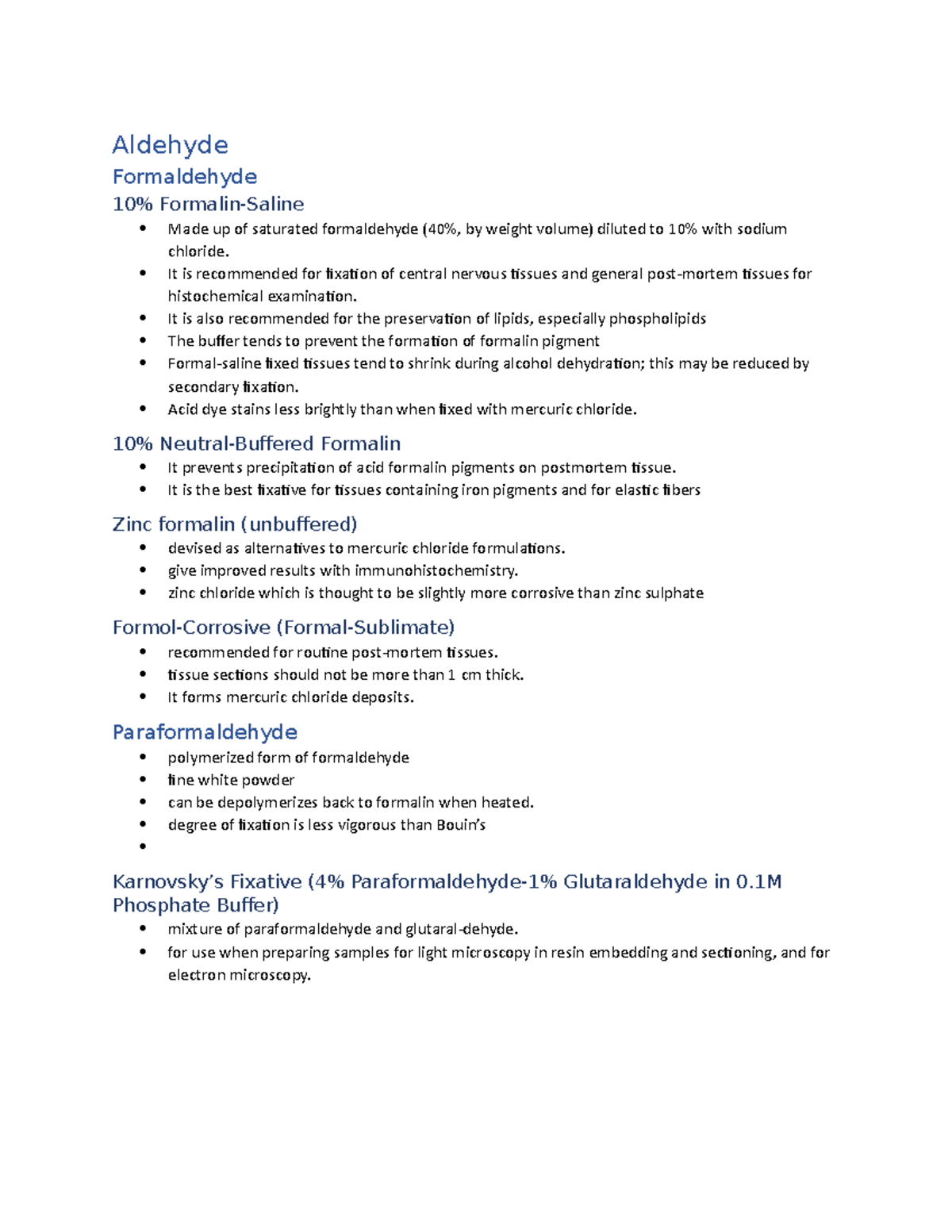Chemical Fixation (Summarized) - Aldehyde Formaldehyde 10% Formalin ...