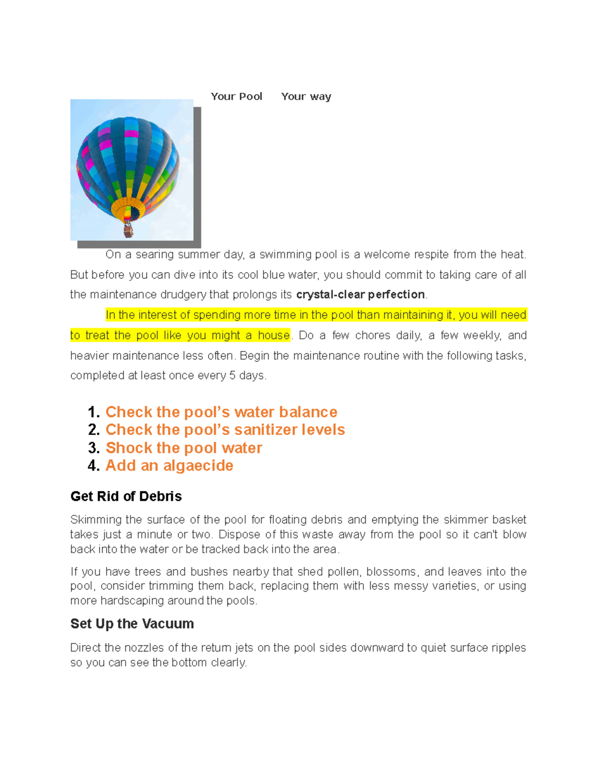 Cis balloon - answer key - Your Pool Your way On a searing summer day ...