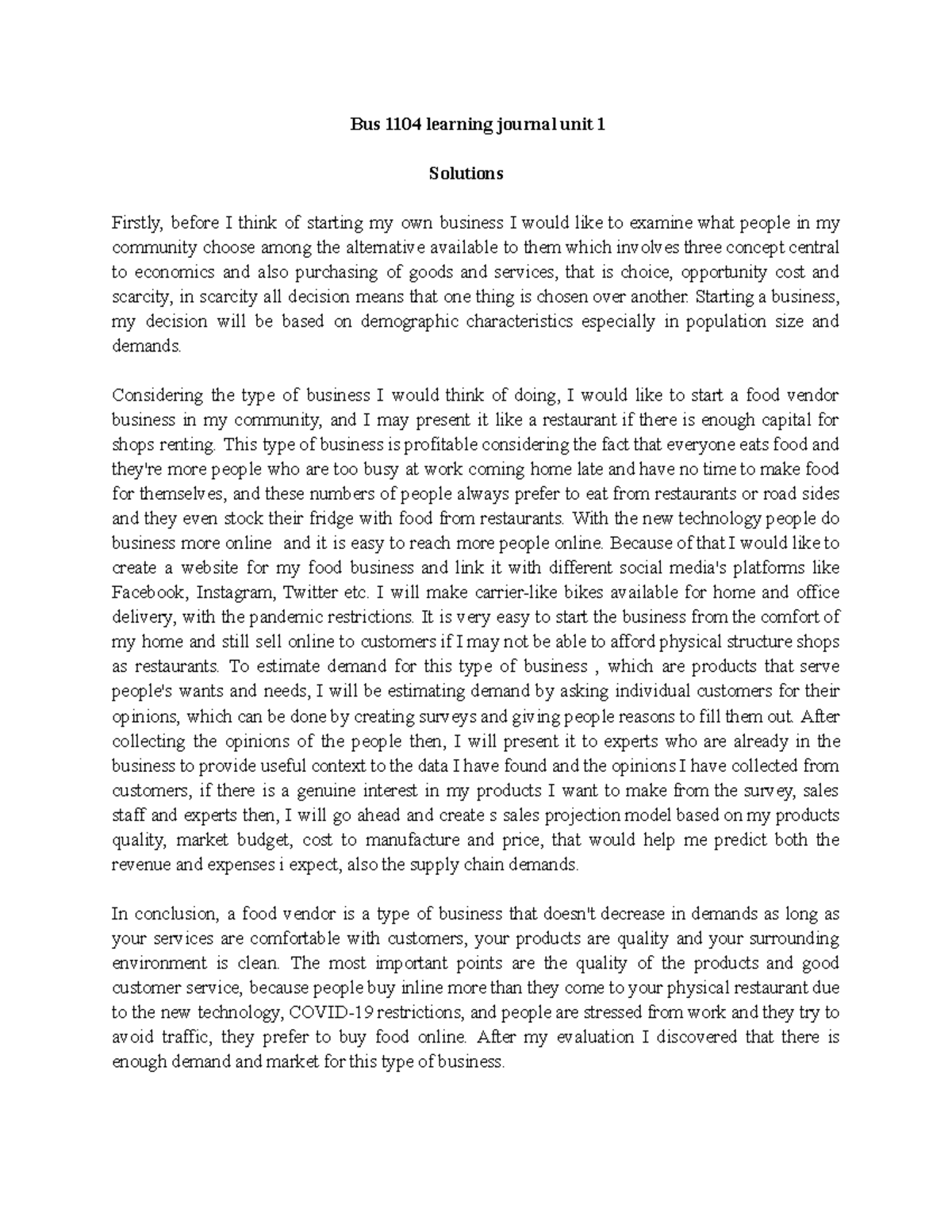 Bus 1104 learning journal unit 1 - Bus 1104 learning journal unit 1 Solutions Firstly, before I ...