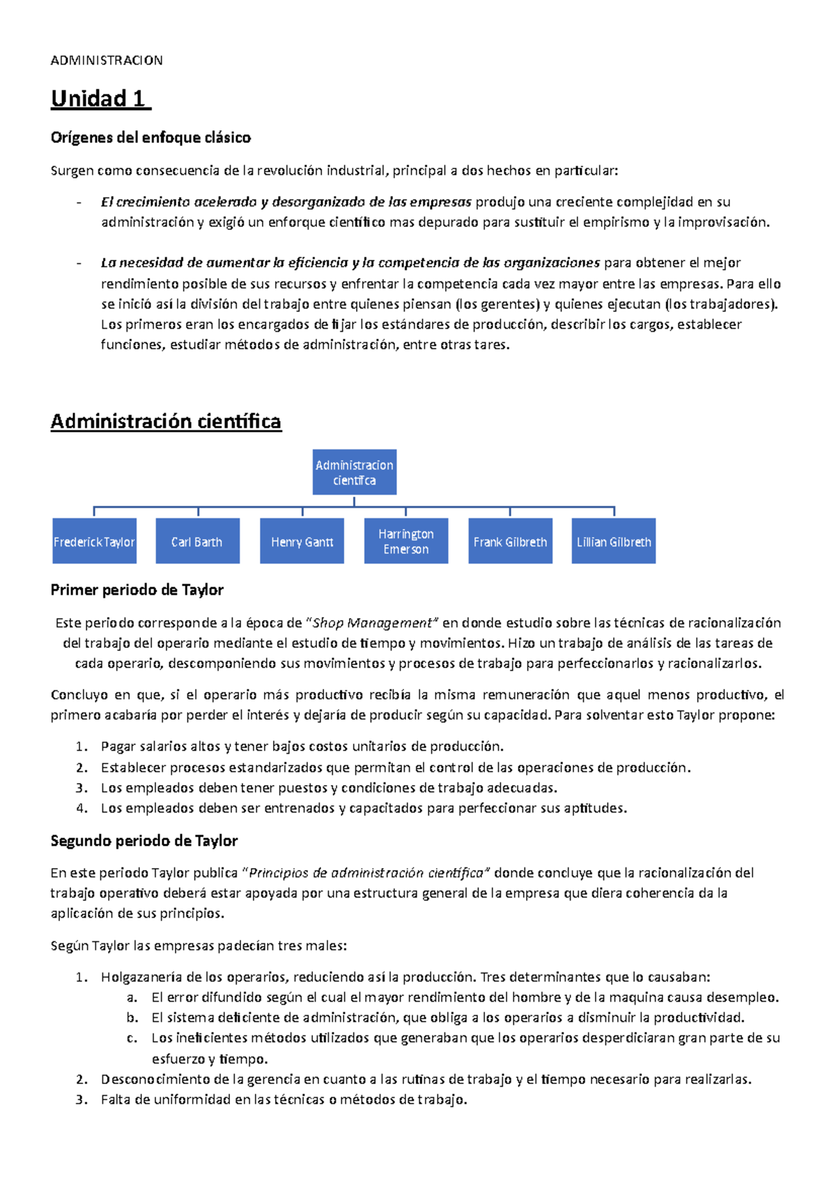 Administracion - Resumen final - ADMINISTRACION Unidad 1 Orígenes del ...