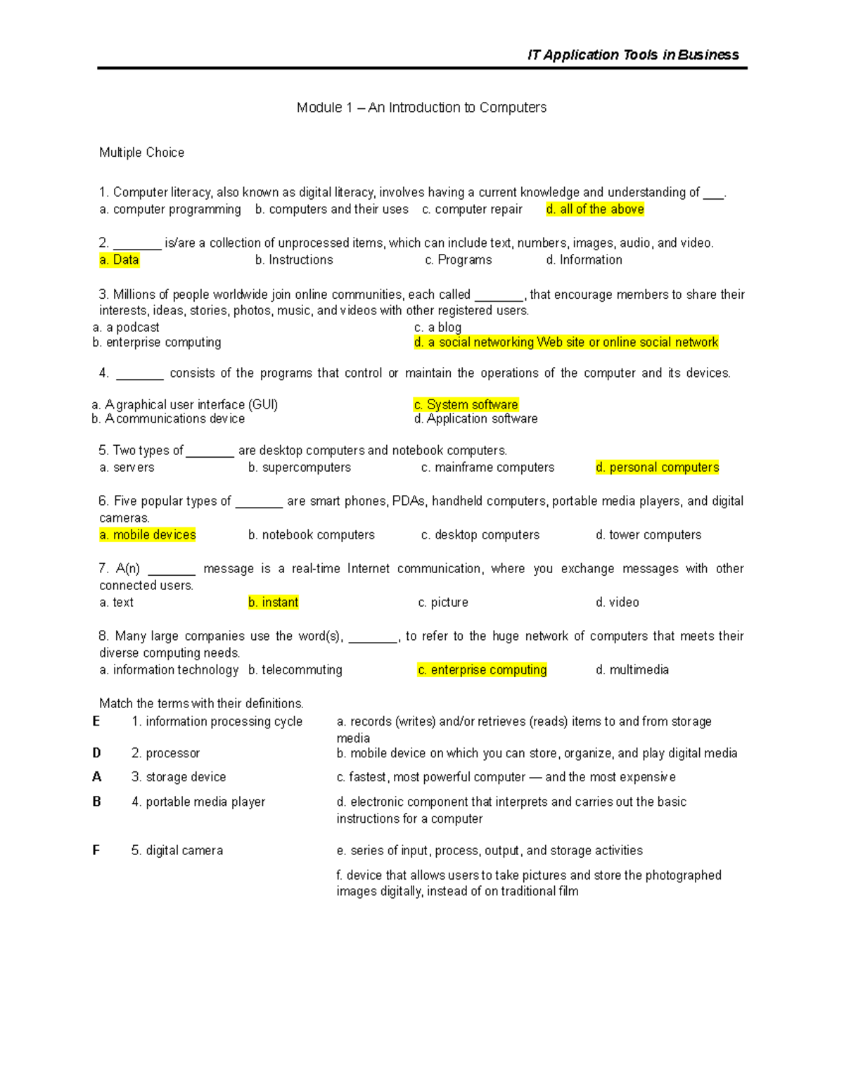 Module 1 - IT ASSIGNMENT - IT Application Tools in Business Module 1 ...