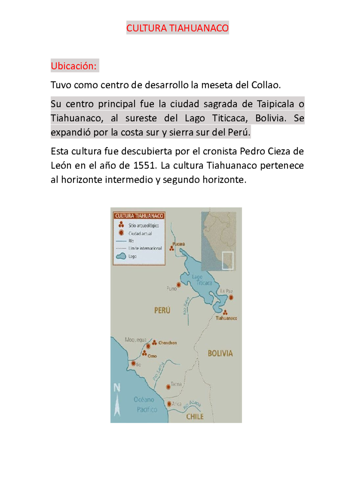 Cultura Tiahuanaco - CULTURA TIAHUANACO Ubicación: Tuvo como centro de ...