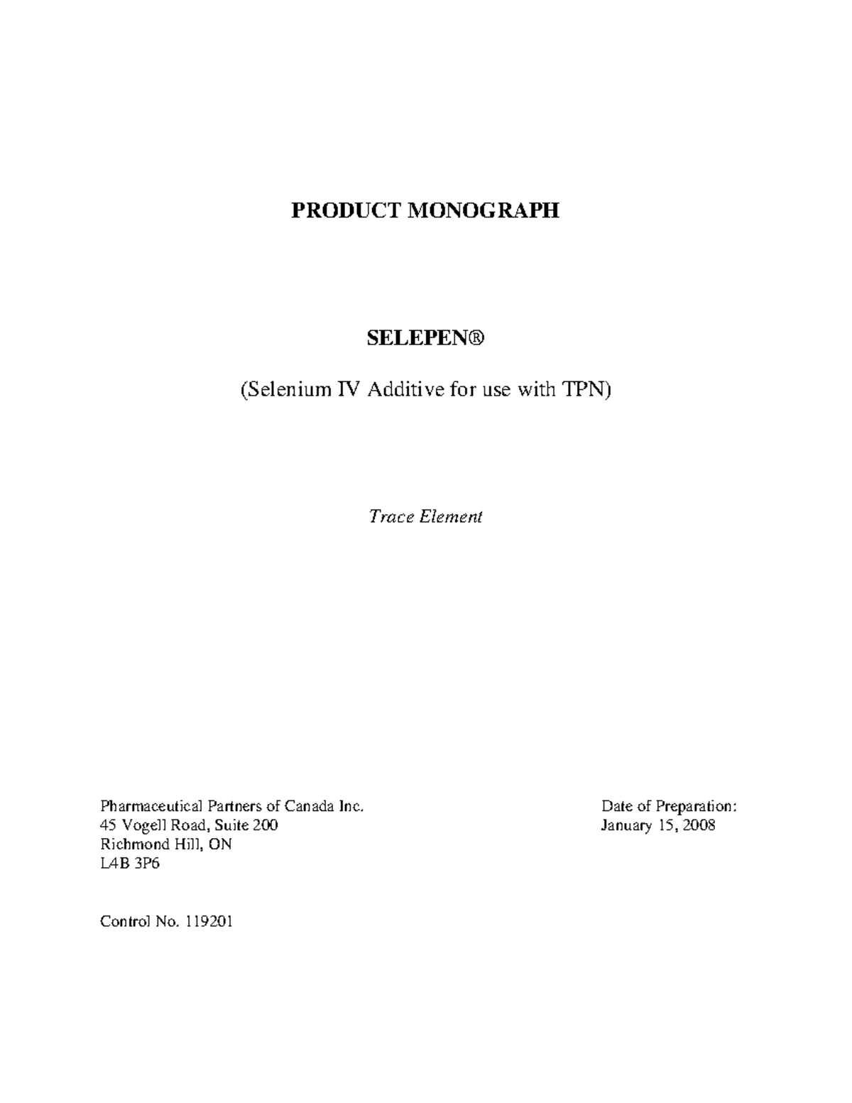 Product Monograph Selepen - PRODUCT MONOGRAPH SELEPEN® (Selenium IV ...