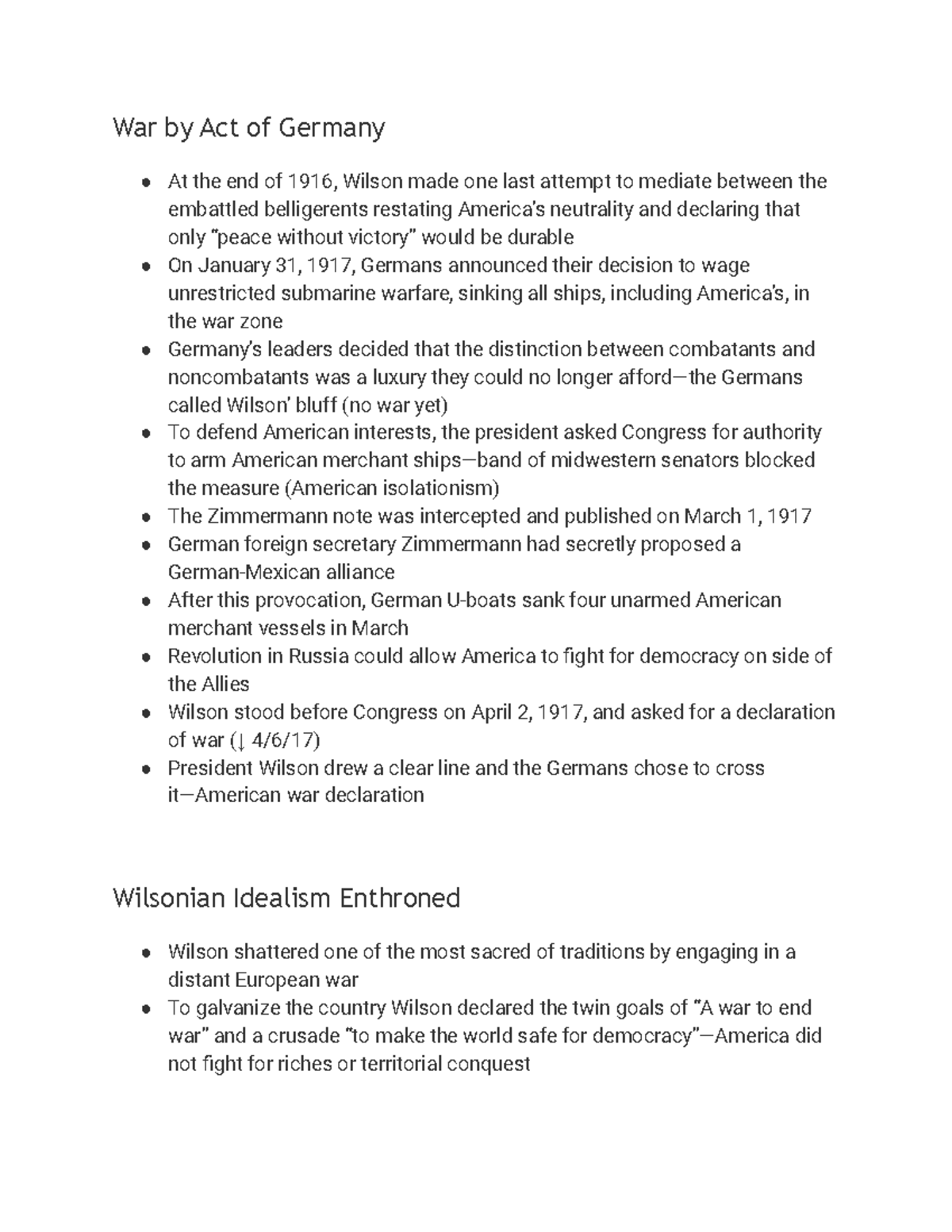 Chapter 31 The War to End War, 1917-1918 - War by Act of Germany At the ...