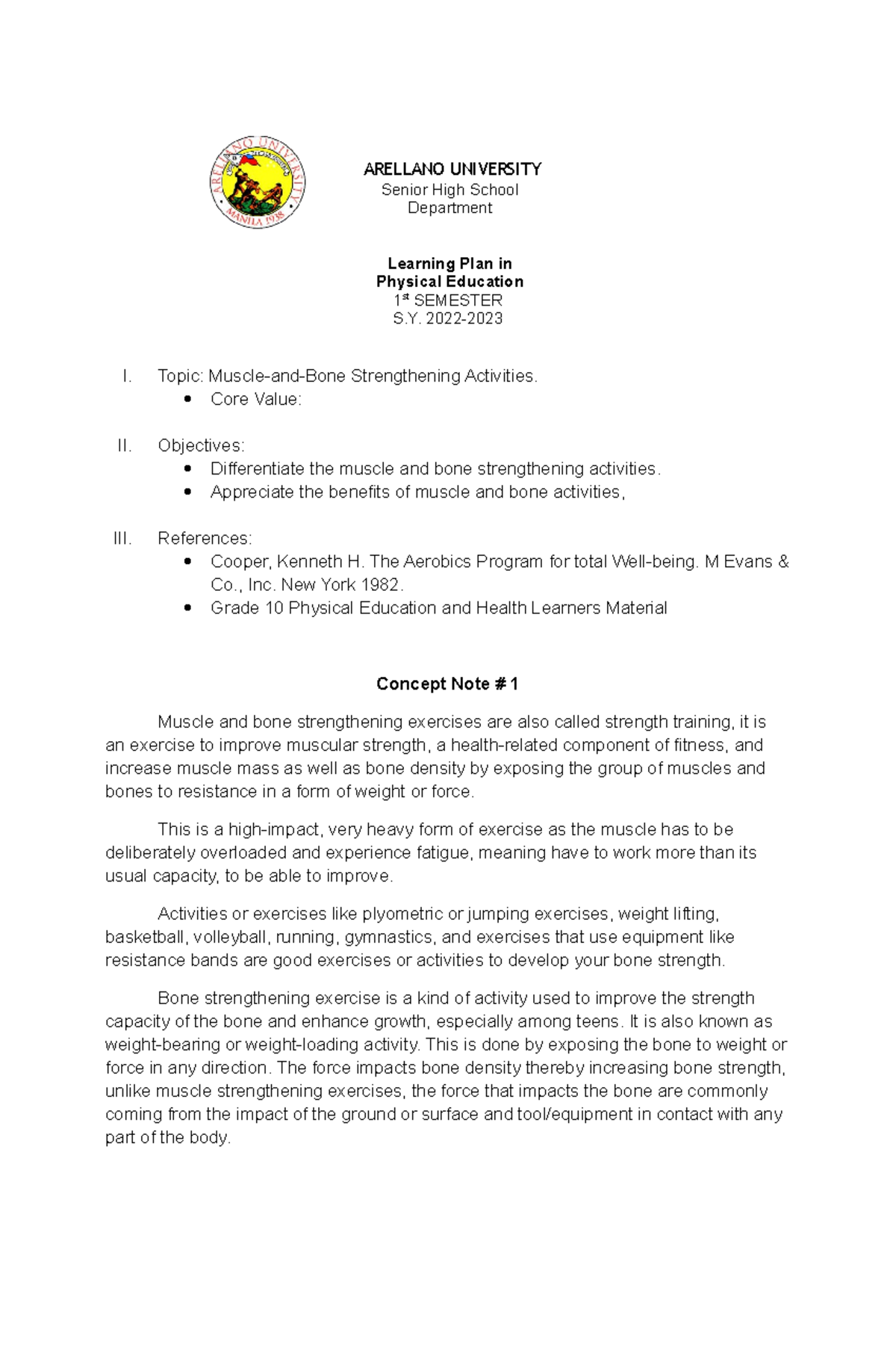 Dlp 1 Muscular And Bone Strengthening Activities Arellano University