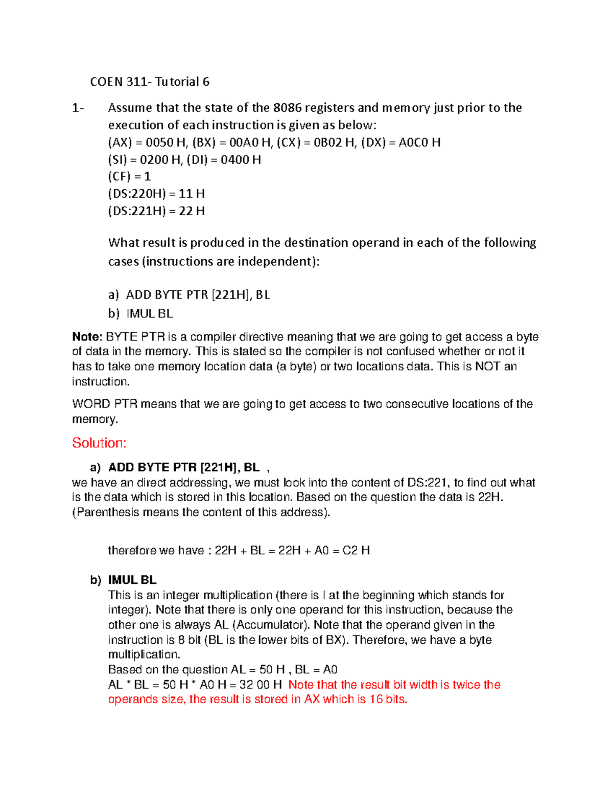 Tutorial 6 - with solutions - COEN 311- Tutorial 6 1- Assume that the ...