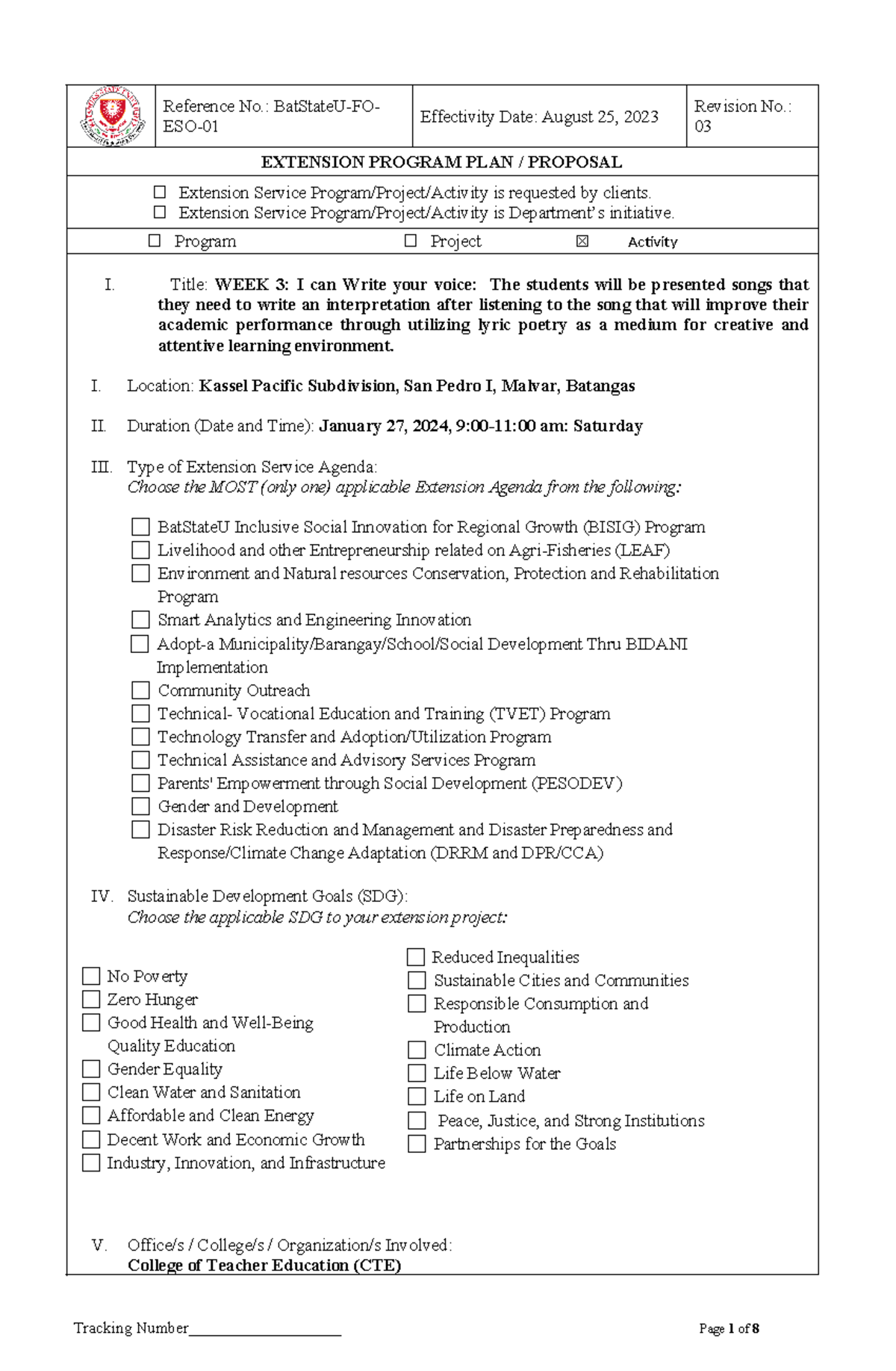 WEEK 3 I CAN Write YOUR Voice - Reference No.: BatStateU-FO- ESO ...