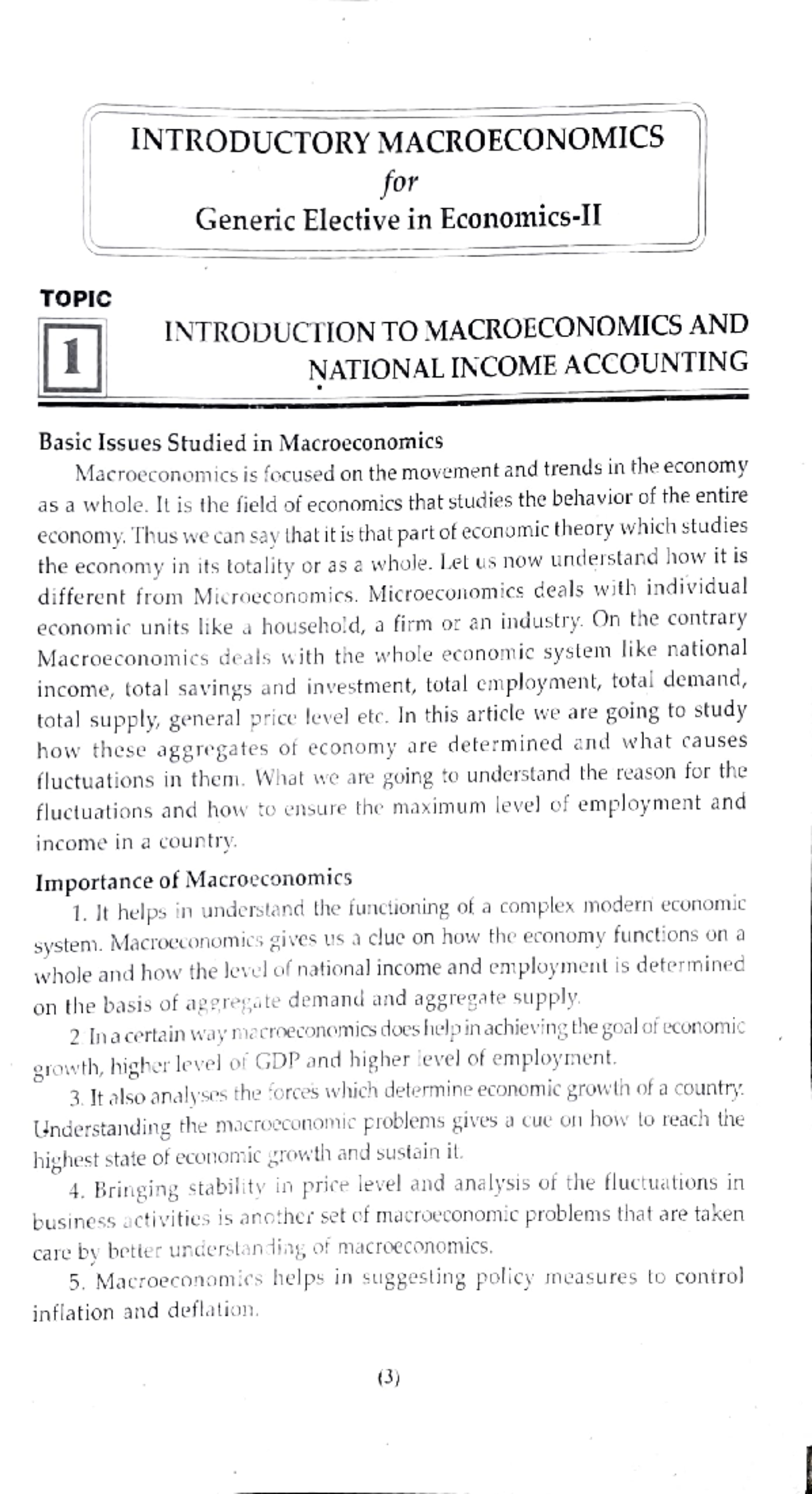 Generic Elective (Introductory Macroeconomics) - TOPIC INTRODUCTORY ...