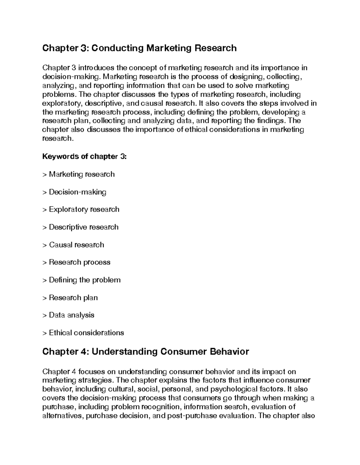 Marketing chapters 3 and 4 - Chapter 3: Conducting Marketing Research ...