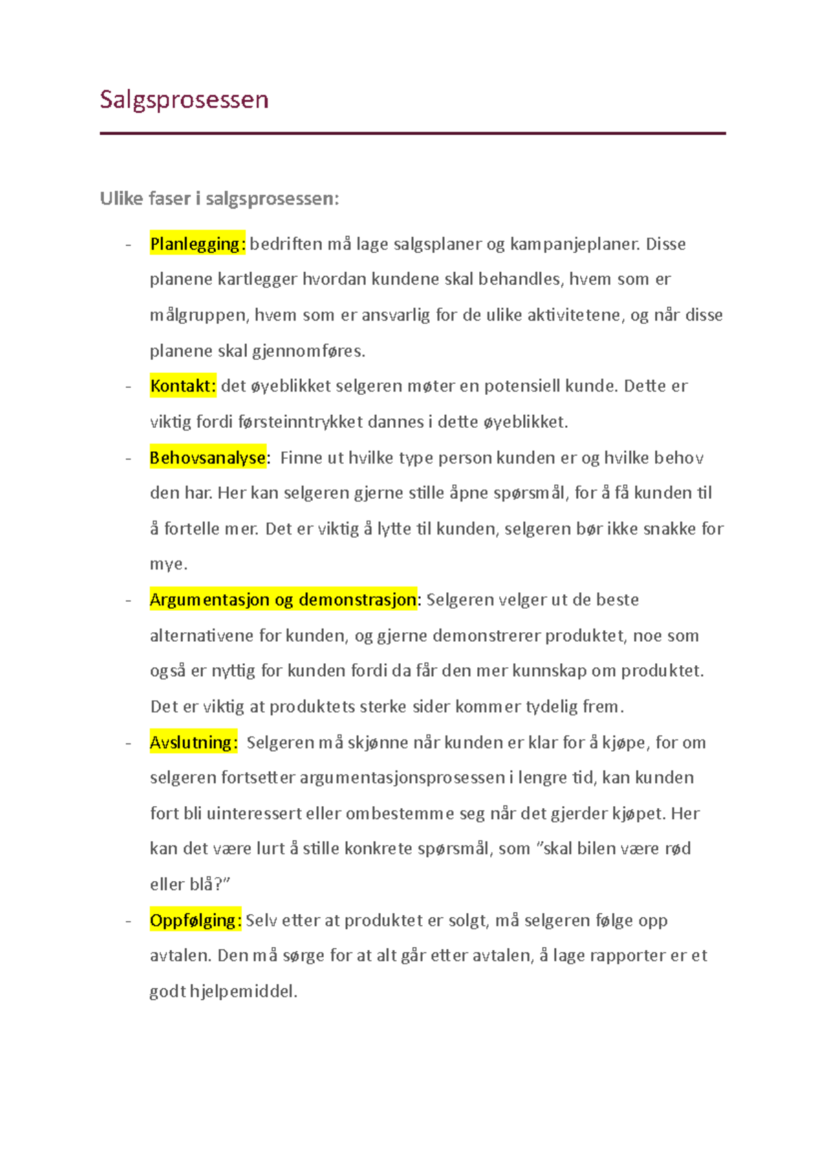Salgsprosessen markedsføring 2020 - MRK1001 - NTNU - Studocu