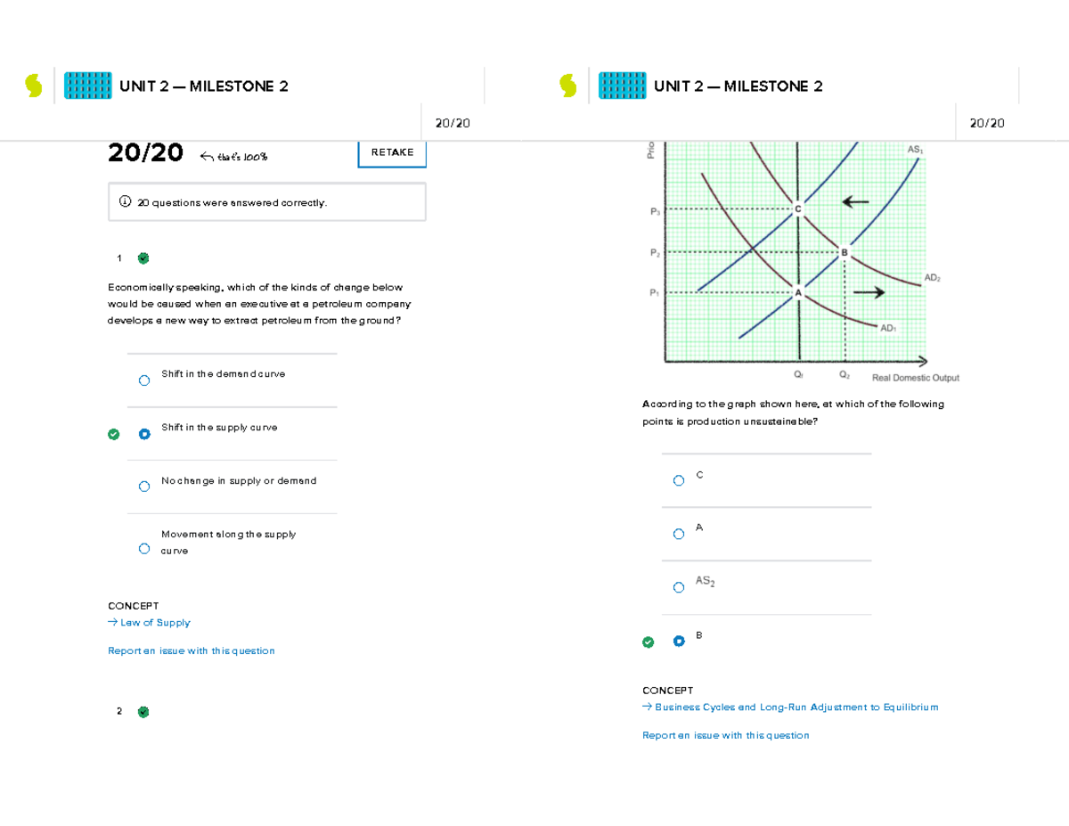 Macroeconomics Unit 2 Milestone 2 - 1 CONCEPT Law of Supply 2 20 / 20 ...