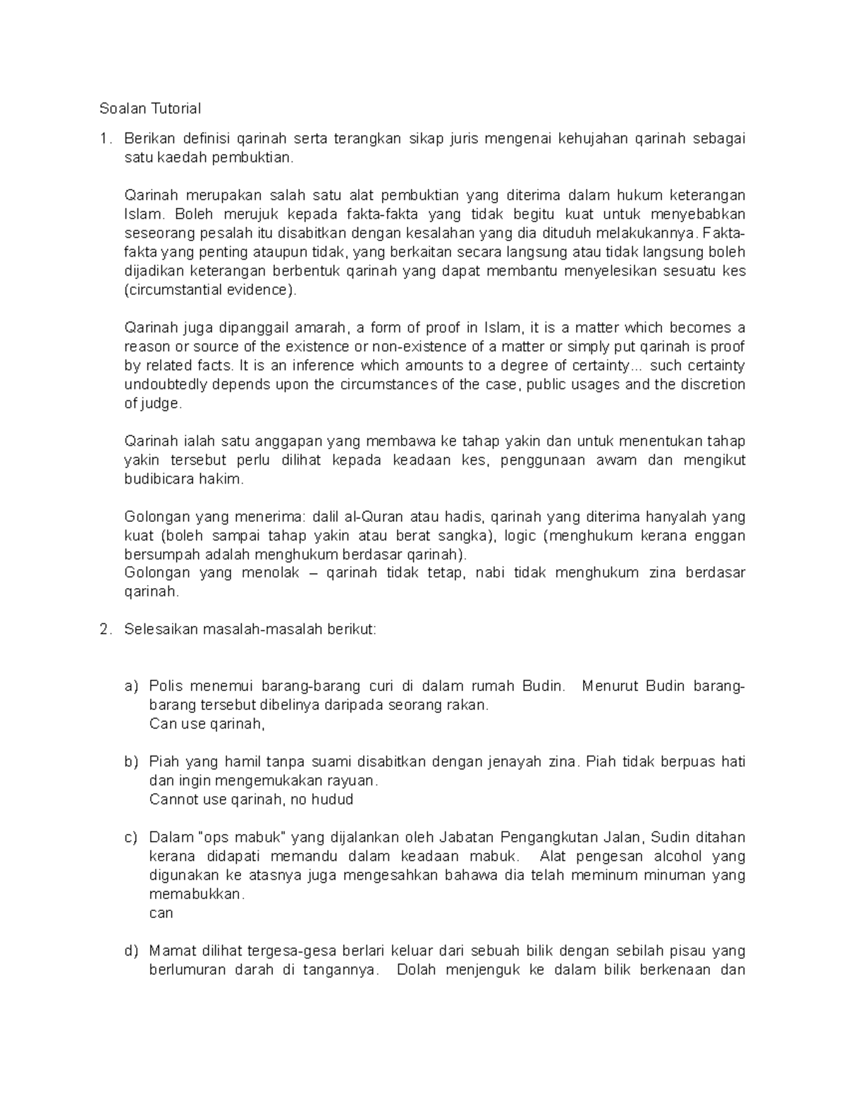 Soalan tutorial qarinah dan ilmu al qadi - Soalan Tutorial Berikan definisi qarinah serta ...