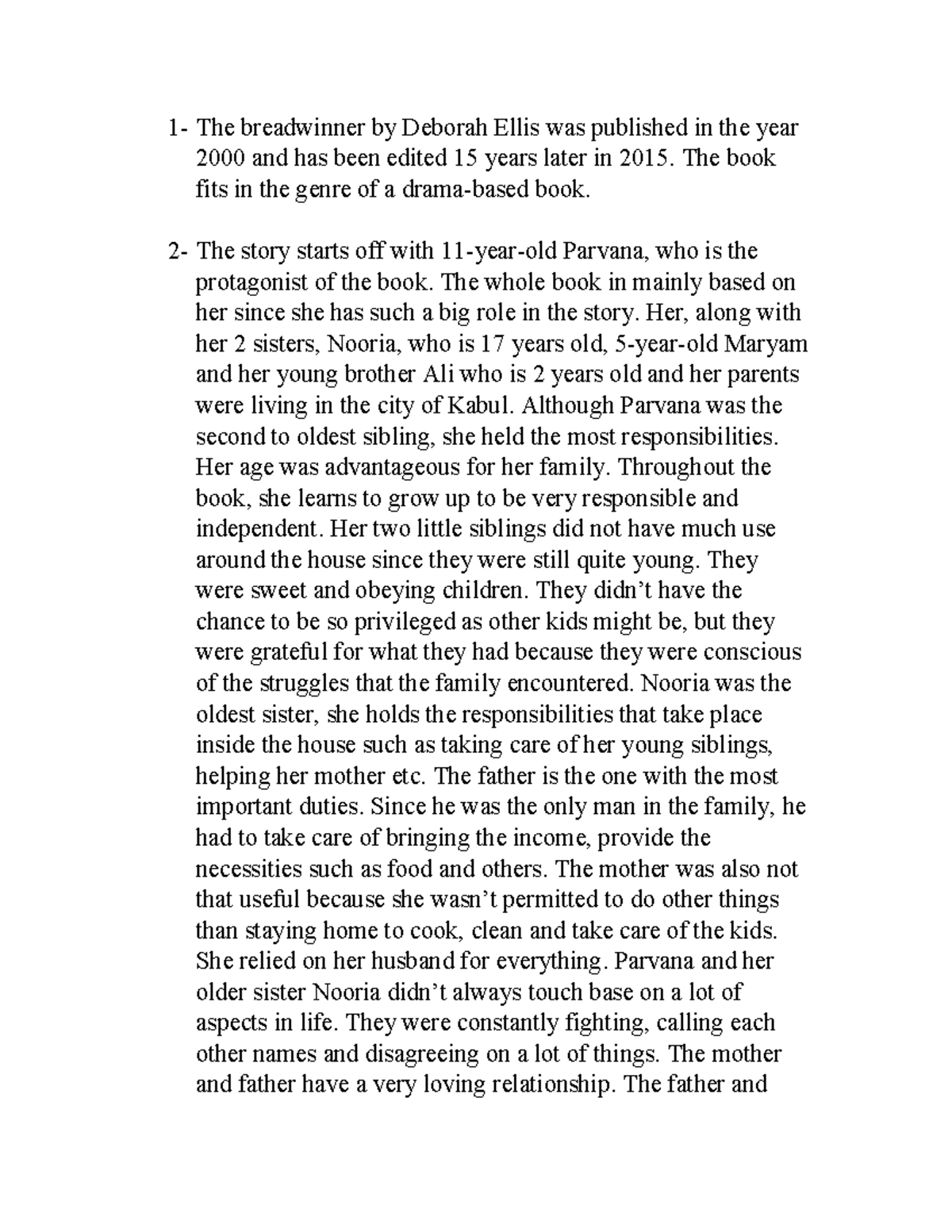 The breadwinner - Exercice maison - 1- The breadwinner by Deborah Ellis ...