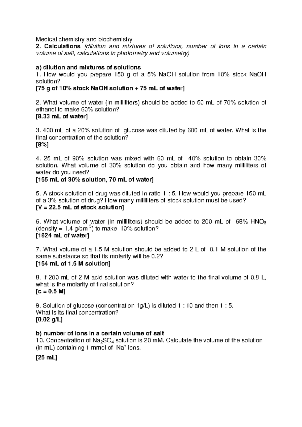Biochem 2 calculation - Medical chemistry and biochemistry 2 ...