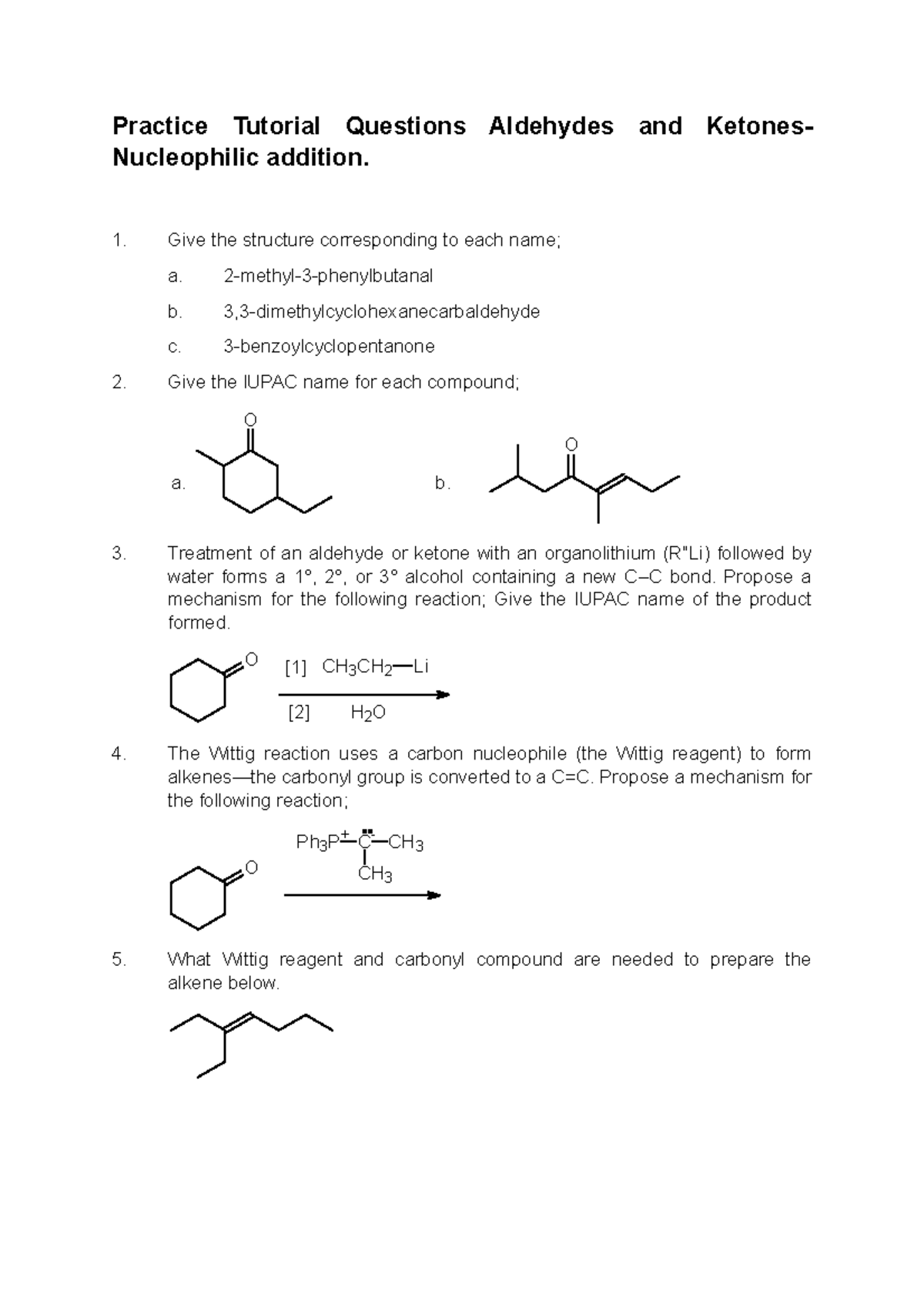 Tutorial Practice Questions Aldehydes and Ketones - Practice Tutorial ...