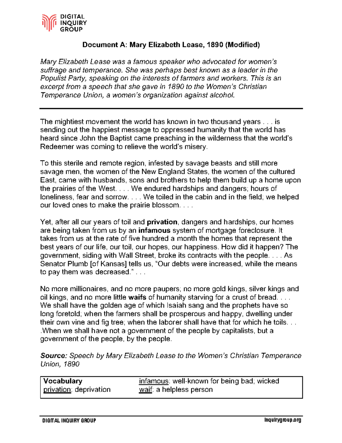 Populism and the Election of 1896 Student Materials 1 - Document A ...