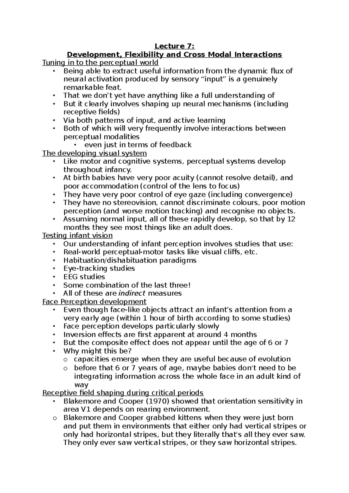 Lecture 7 - Lecture 7: Development, Flexibility and Cross Modal ...