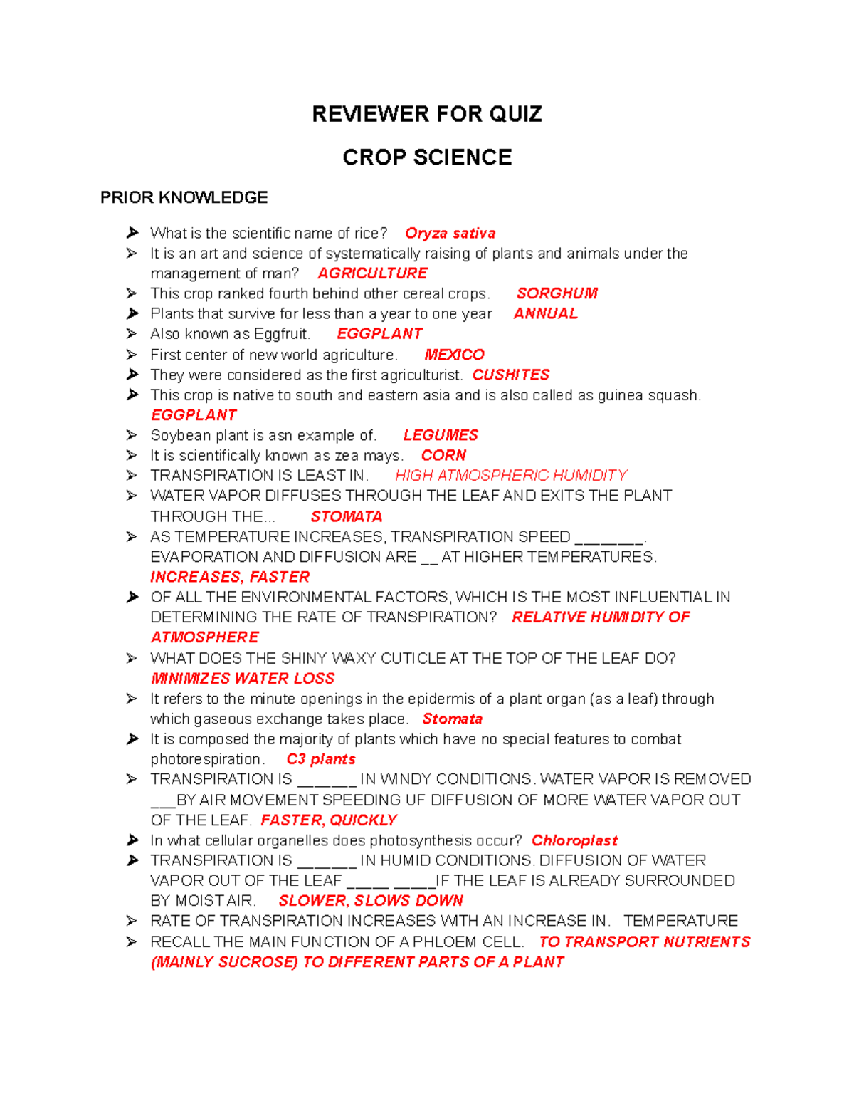Midterm CROP Science Reviewer - REVIEWER FOR QUIZ CROP SCIENCE PRIOR ...