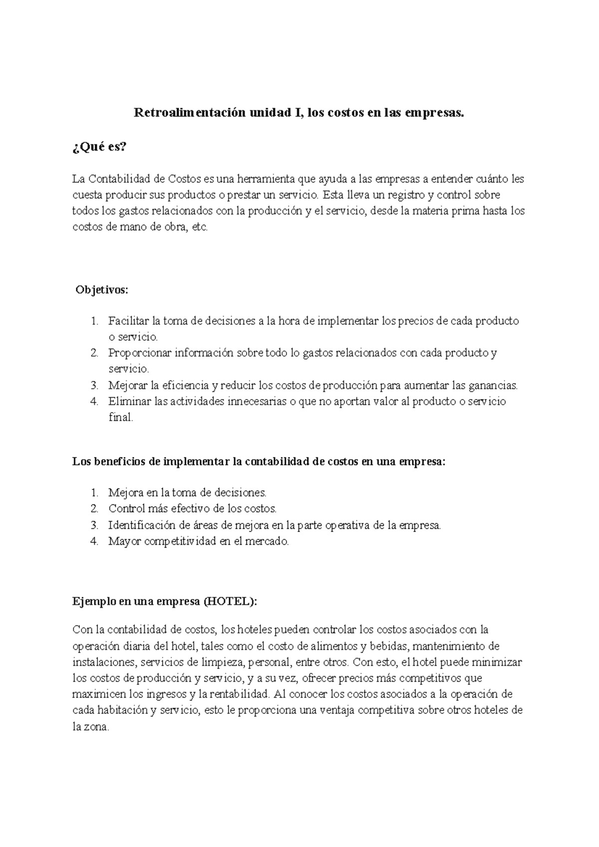 Contabilidad DE Cosot EN LAS Empresas - Retroalimentación unidad I, los ...